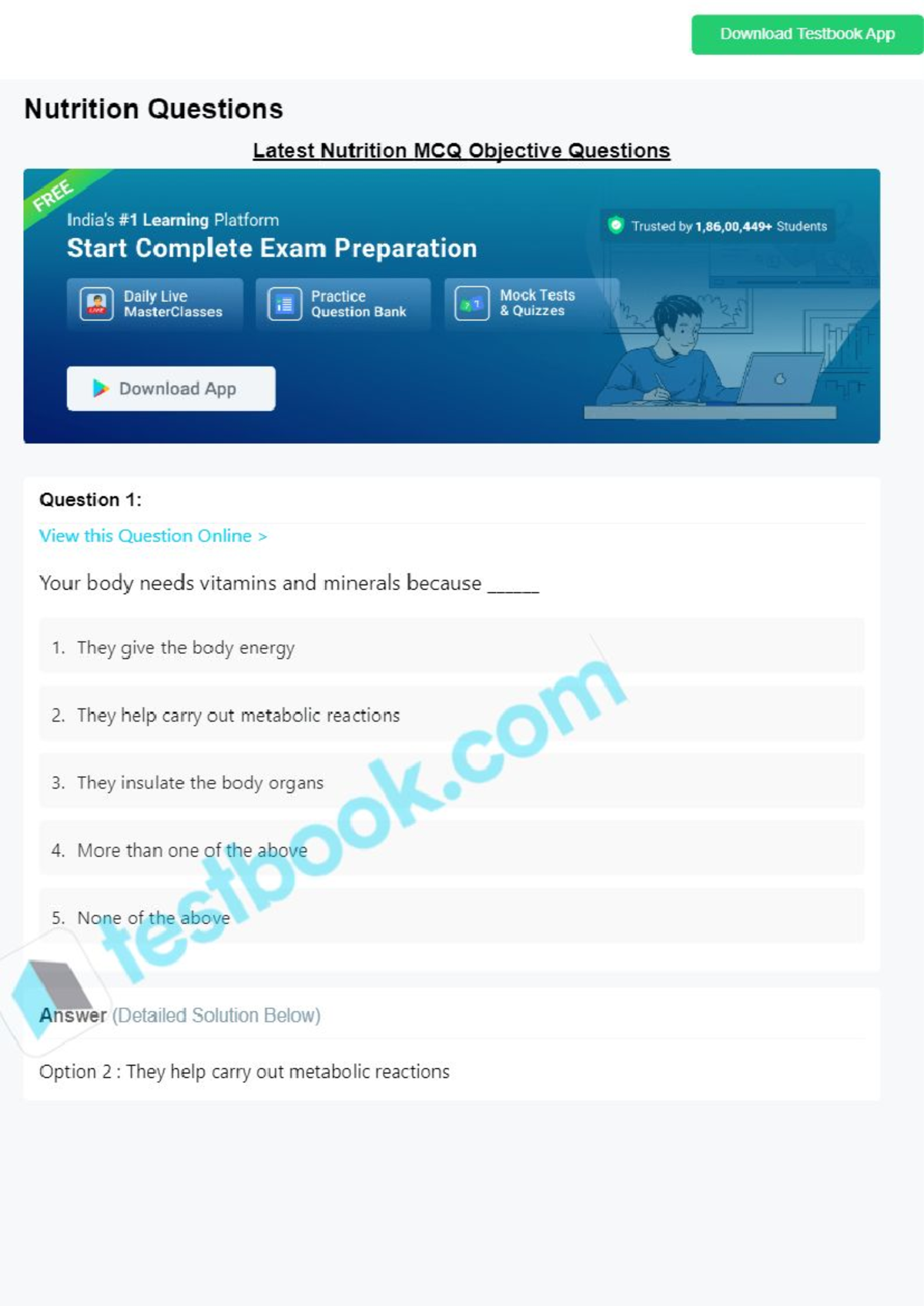Mcq on nutrition 621f80fd0d3ea551f1045fdc - Download Testbook App ...