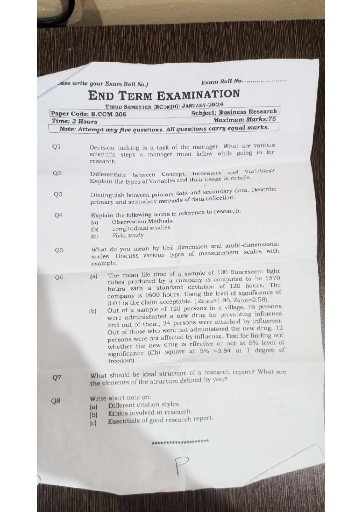Ipu business research previous year - ase write your Exam Roll No ...