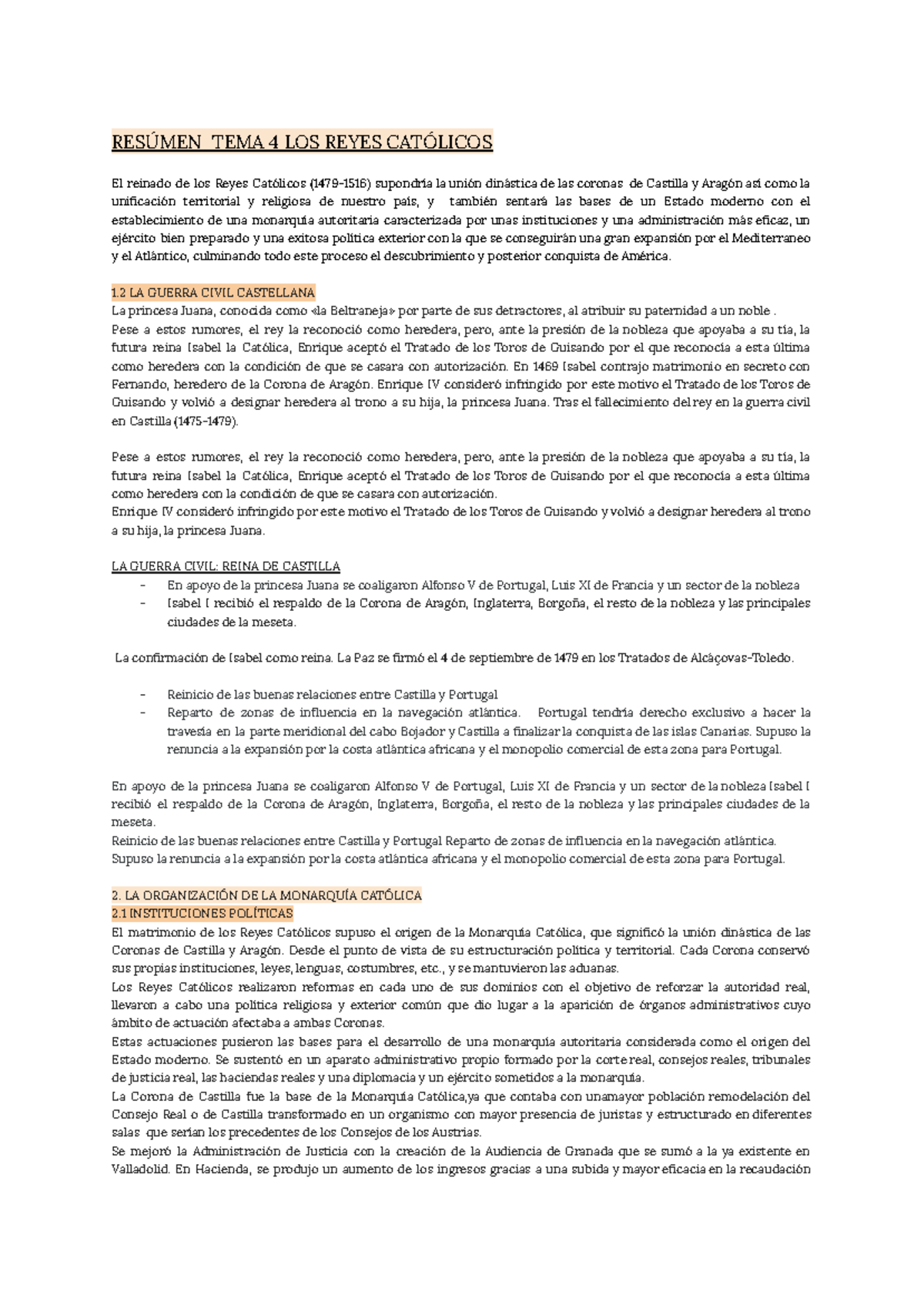 Historia DE EspañA - ... - RESÚMEN TEMA 4 LOS REYES CATÓLICOS El reinado de los Reyes Católicos ...