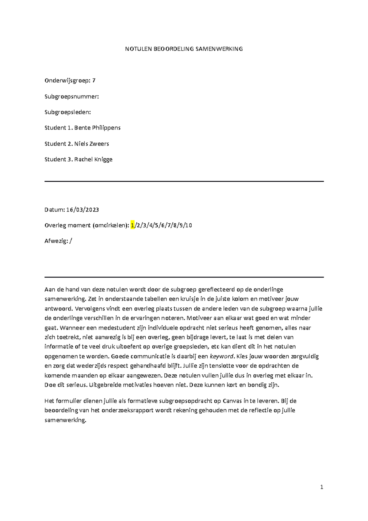 Template notulen - Casus en vaardigheden - NOTULEN BEOORDELING ...