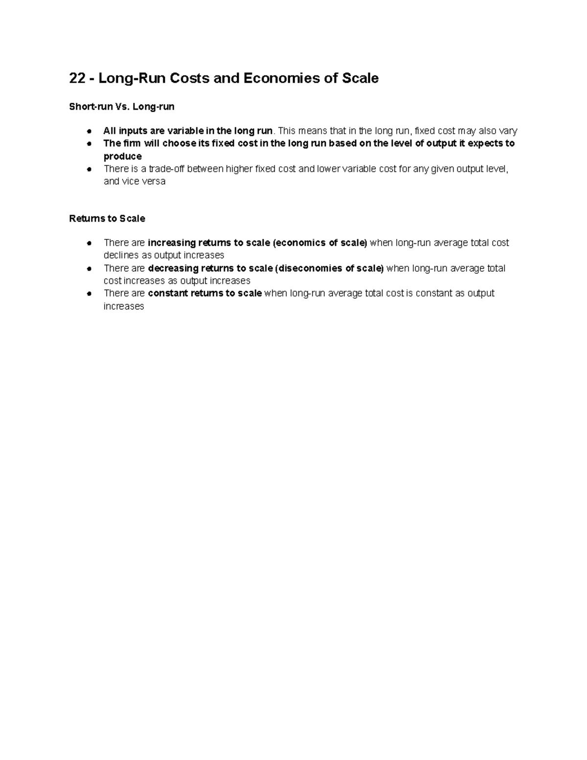 15 - Long-Run Costs and Economies of Scale - Module 22 notes - ECON101 ...