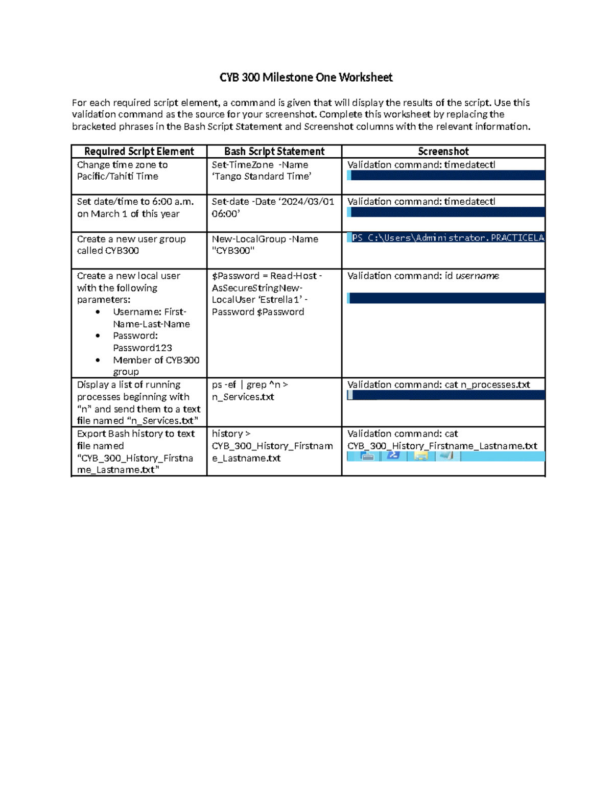 CYB 300 Milestone One Worksheet (1) - CYB 300 Milestone One Worksheet For each required script ...
