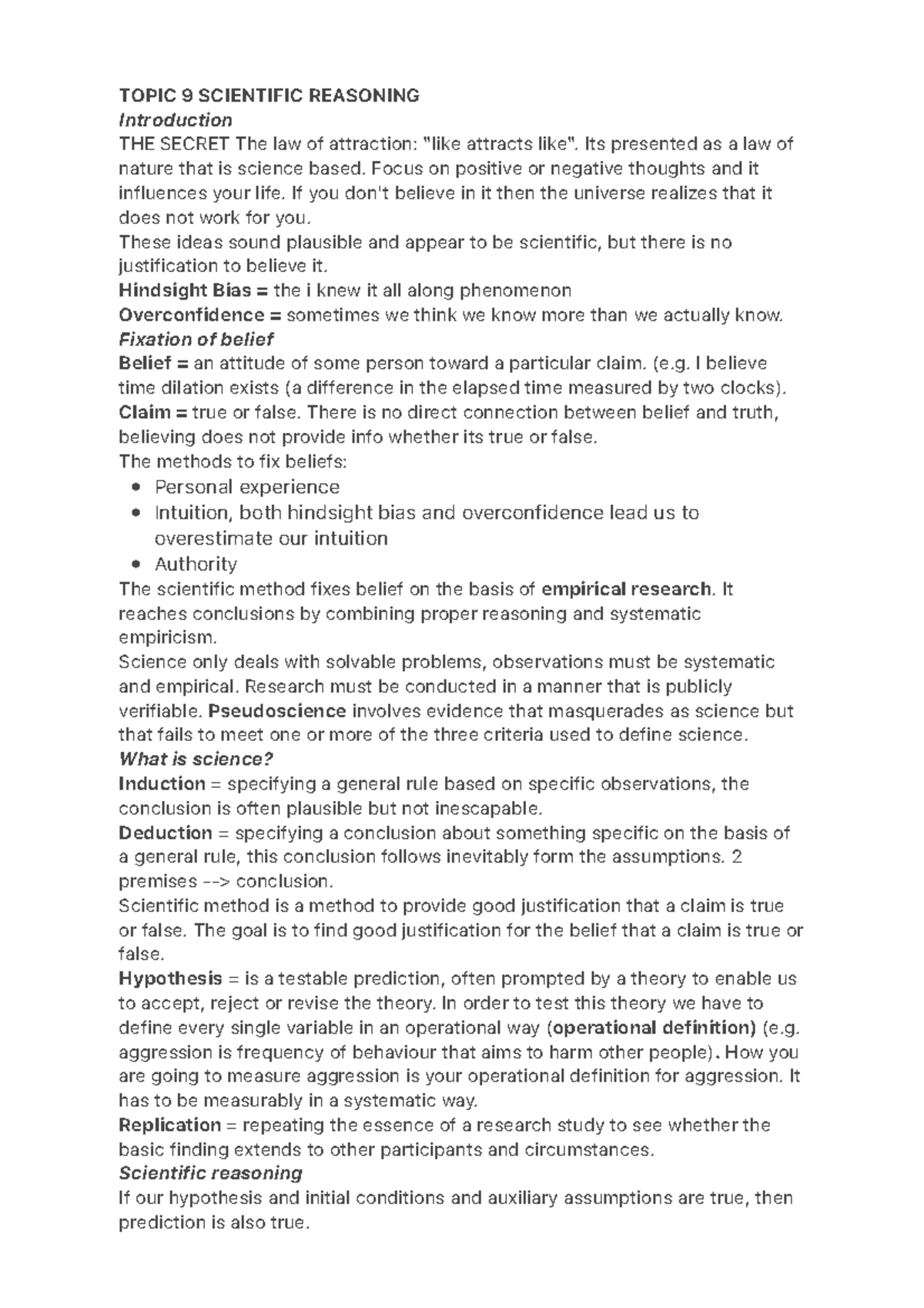 Topic 9 Scientific Reasoning - TOPIC 9 SCIENTIFIC REASONING ...