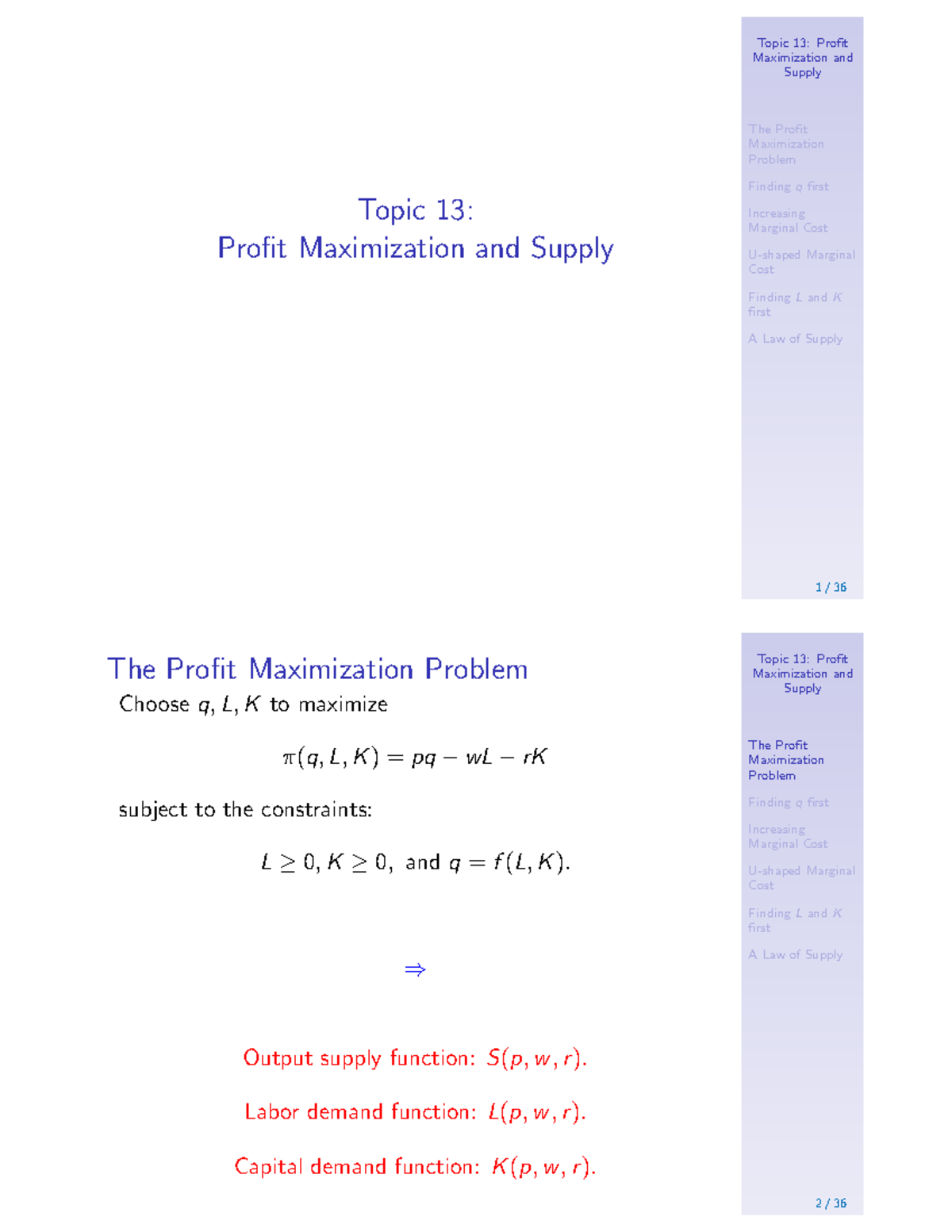 Slides 13 - materials from ECON 121 at Yale with T. Borgers - Maximization andSupply The - Studocu