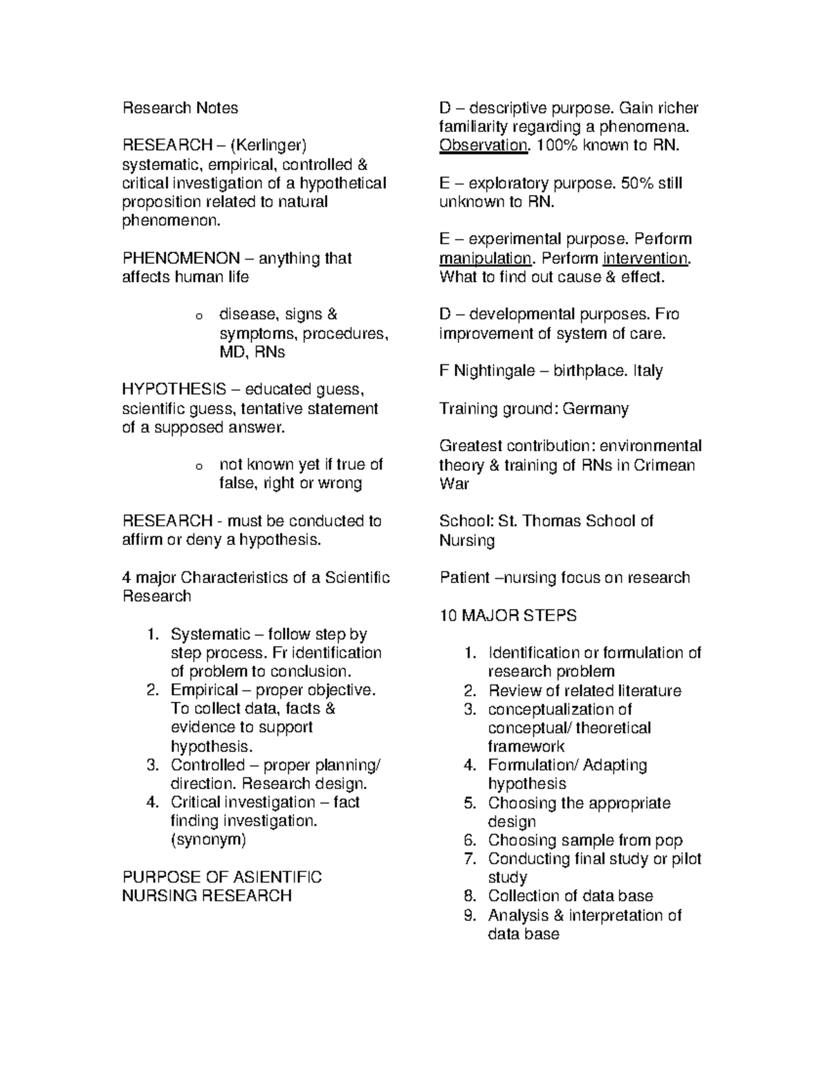 Research Notes - Research Notes RESEARCH – (Kerlinger) systematic ...