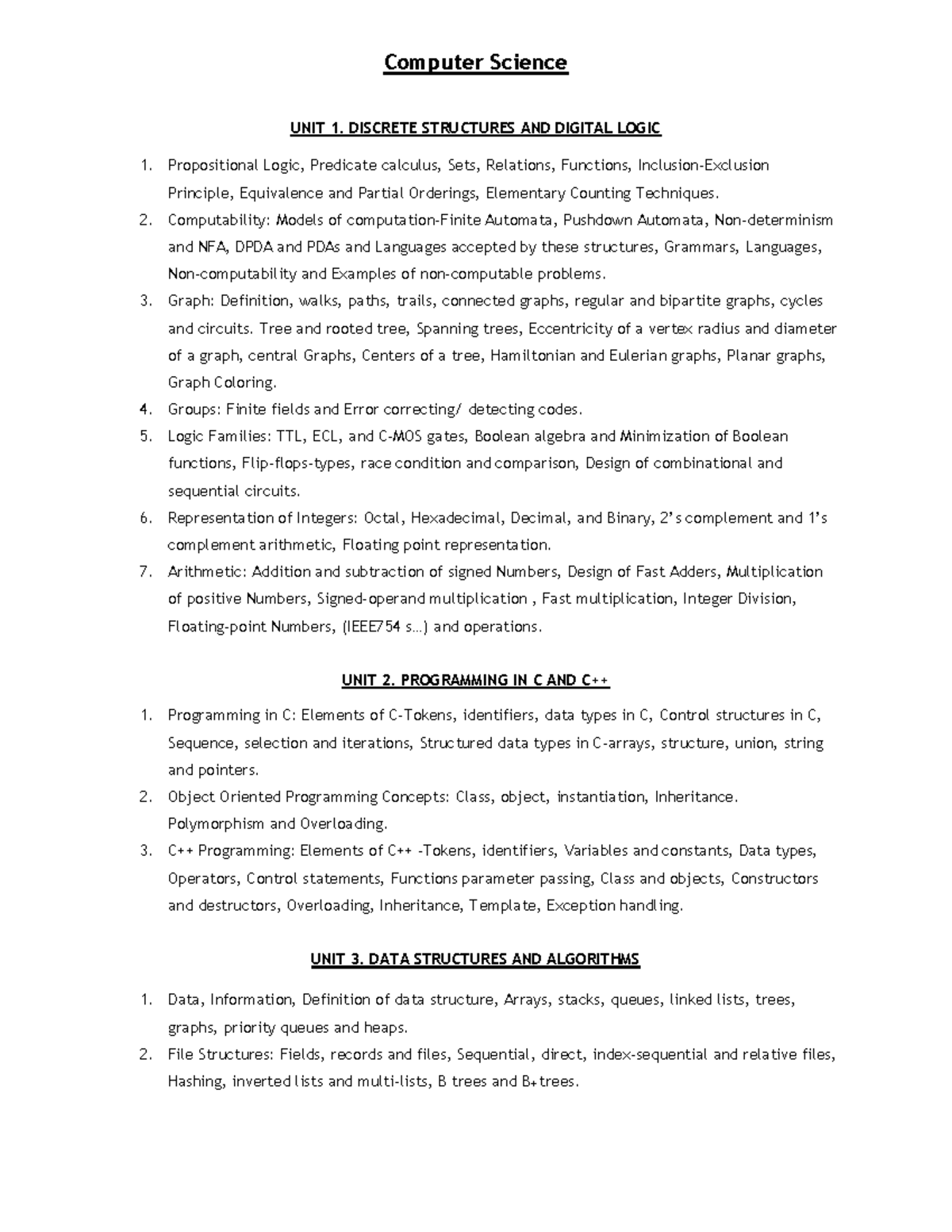 Computer-Science-Syllabus - Computer Science UNIT 1. DISCRETE ...