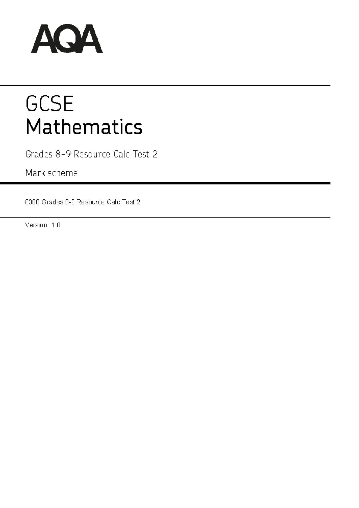 Grades-8-9-calculator-test-2-mark-scheme - GCSE Mathematics Grades 8-9 ...