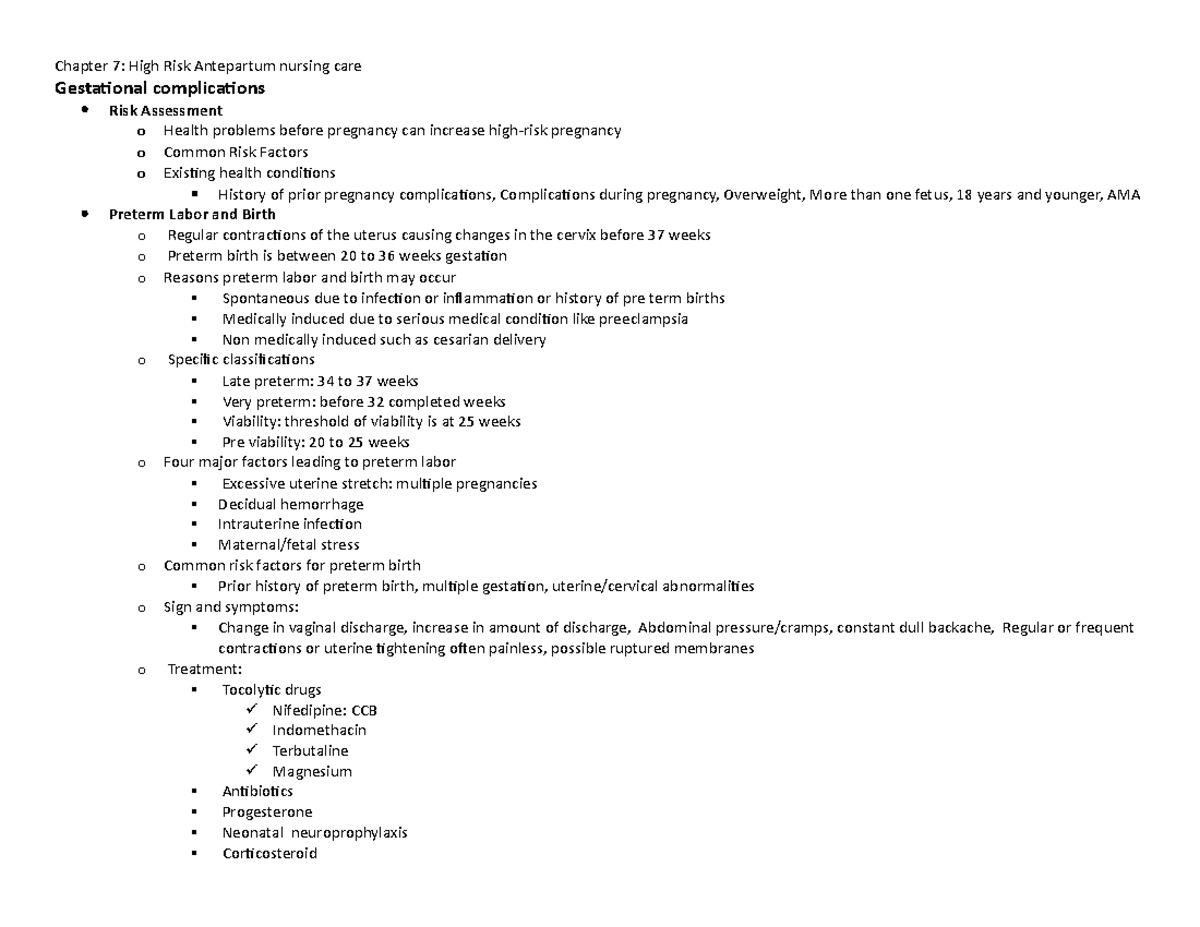 Ob week 5 notes : High Risk Antepartum nursing care - Chapter 7: High ...