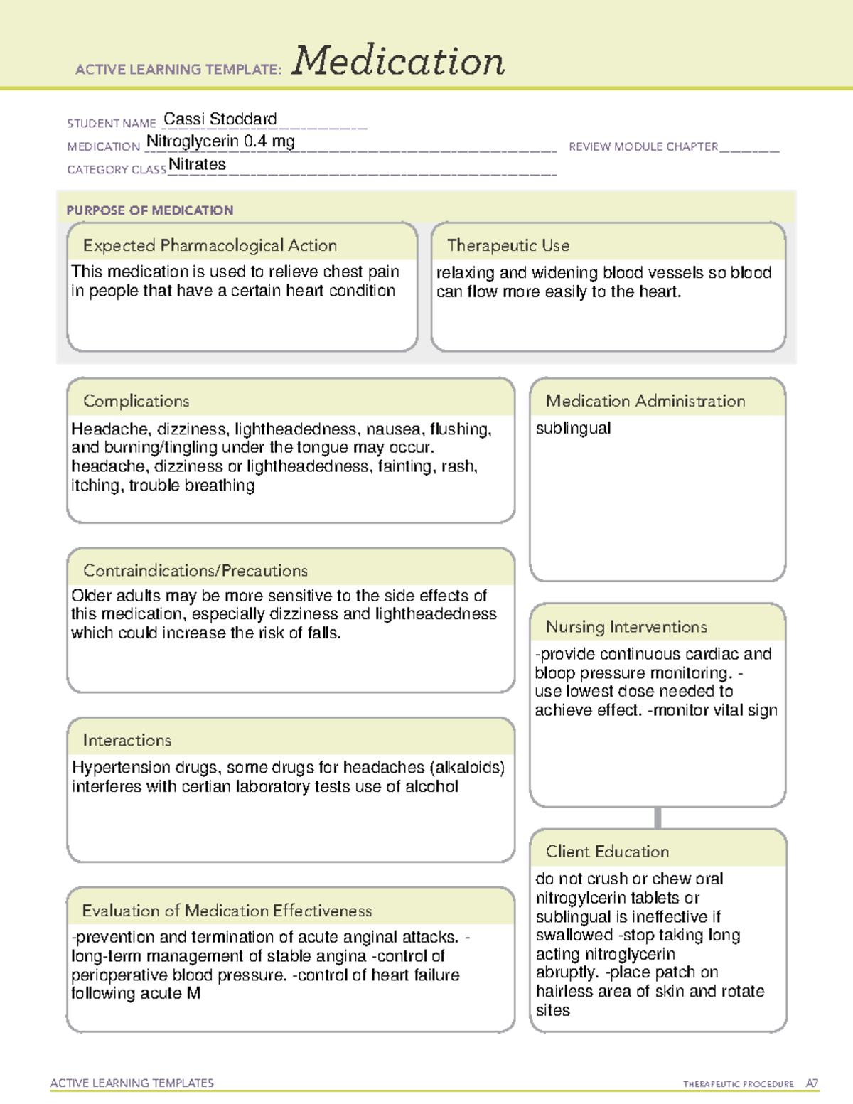 Nitro Tab 0 - ATI template - ACTIVE LEARNING TEMPLATES TherapeuTic ...