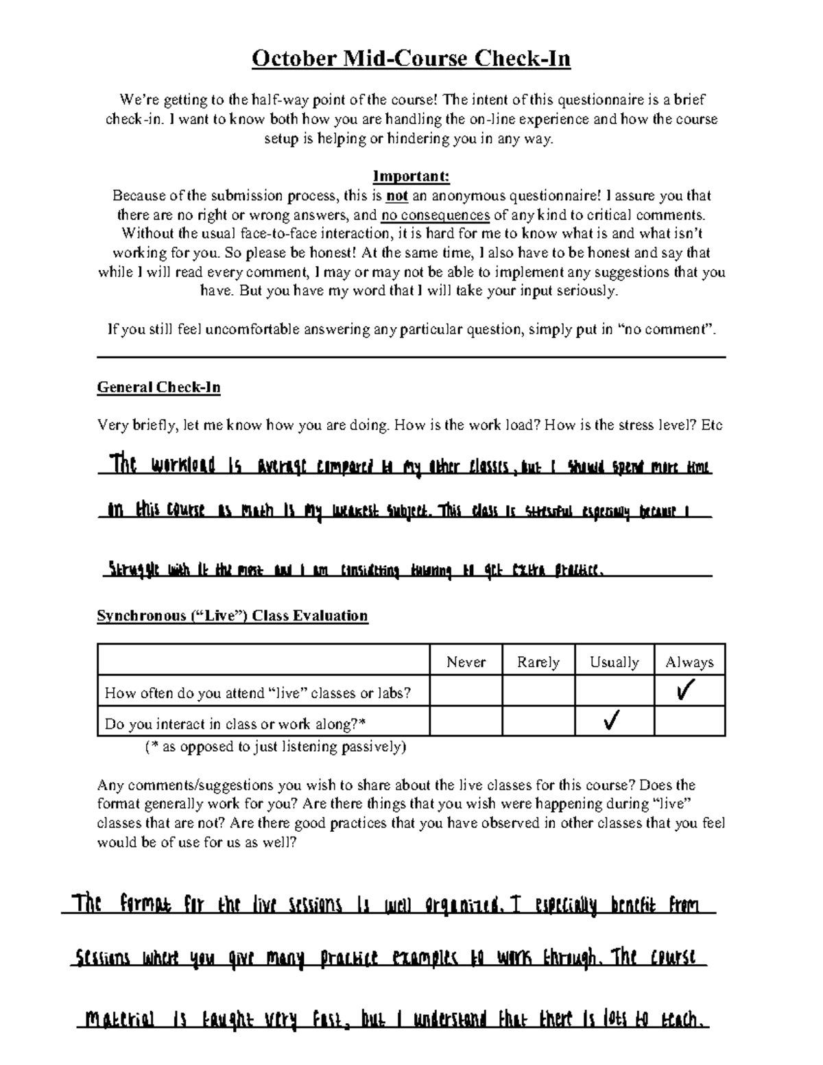 October Mid-Course Check-In - October Mid-Course Check-In We’re getting ...
