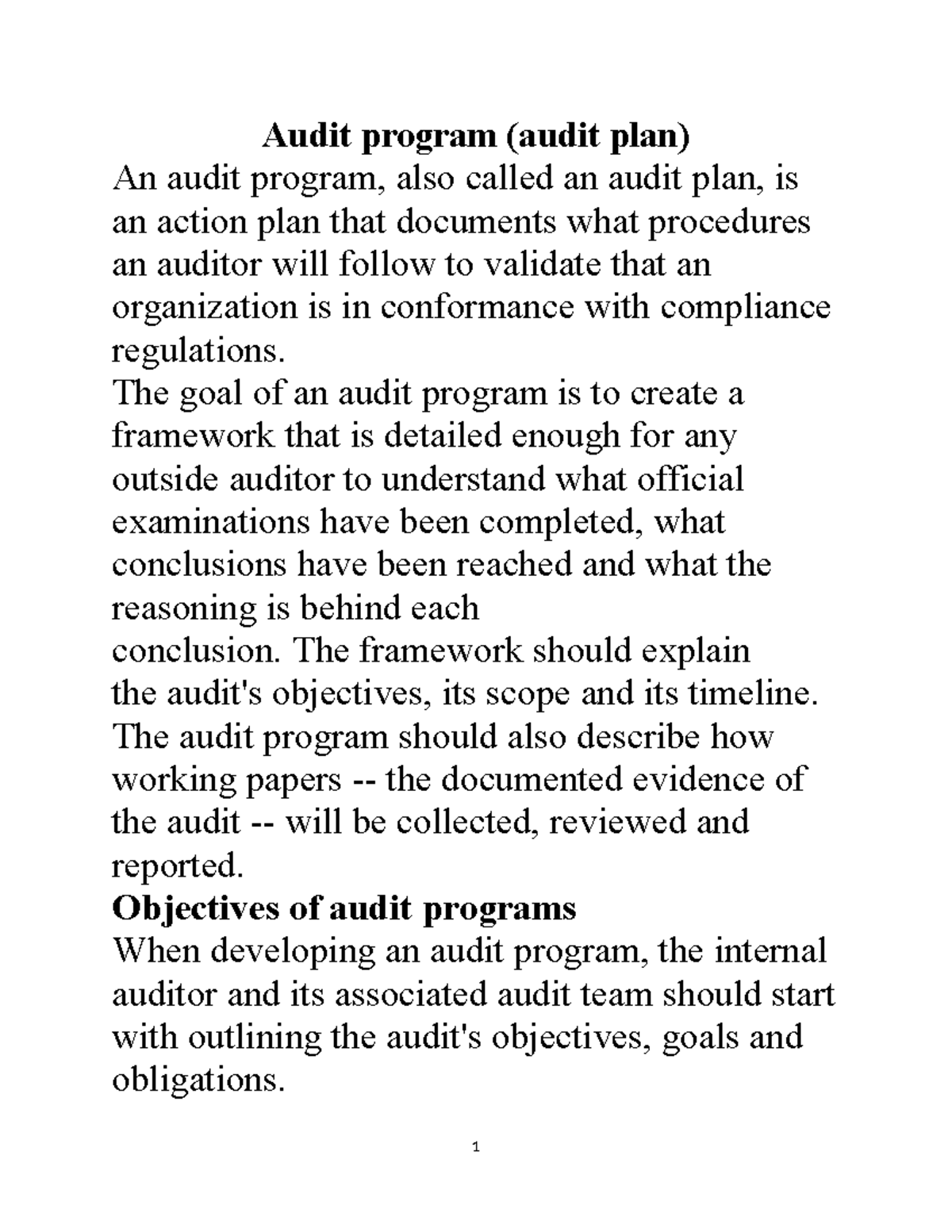 Audit Programme & Controls - Audit program (audit plan) An audit program, also called an audit ...