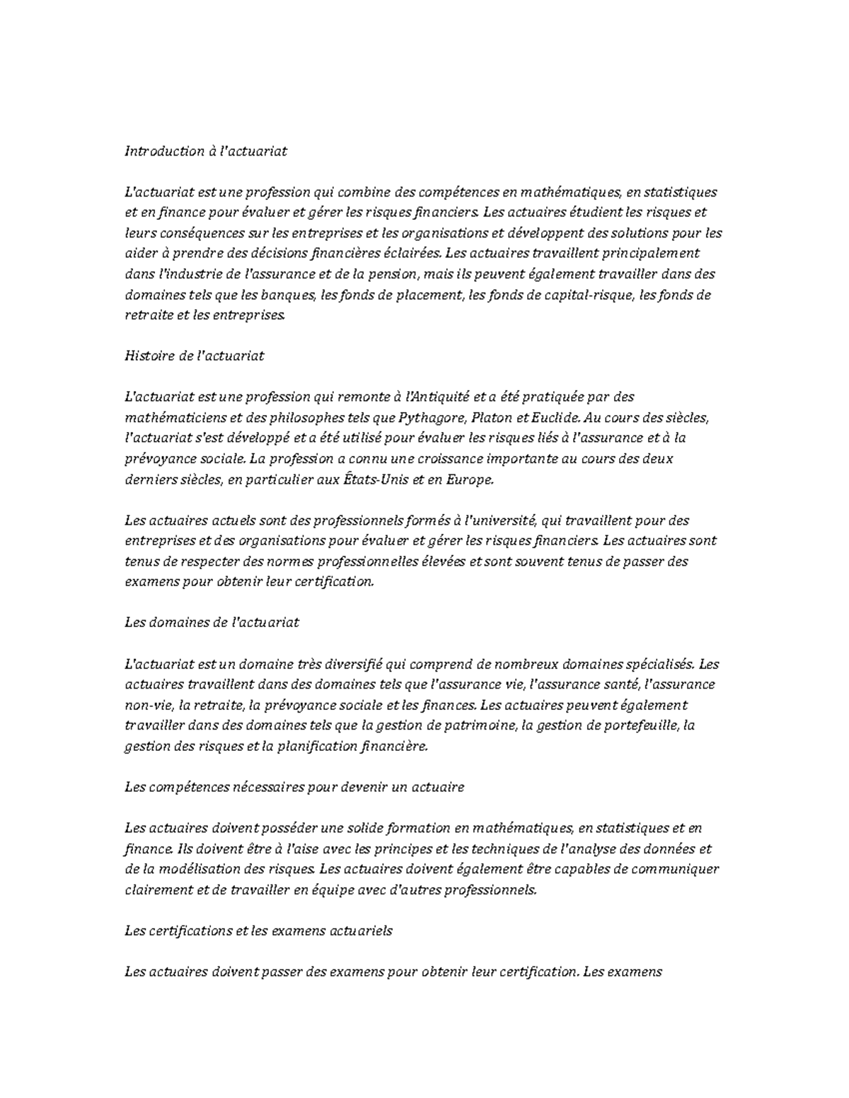 Actuarial Science Study Notes - Introduction à l'actuariat L'actuariat ...