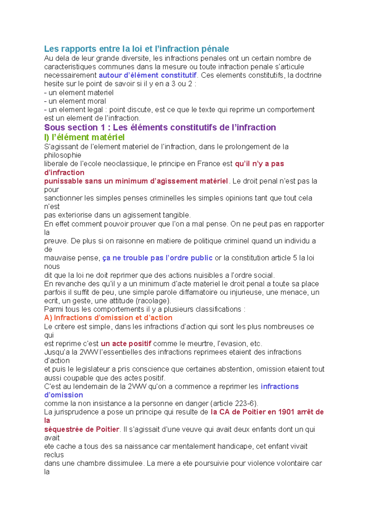 Les rapports entre la loi et l’infraction pénale - Ces elements ...