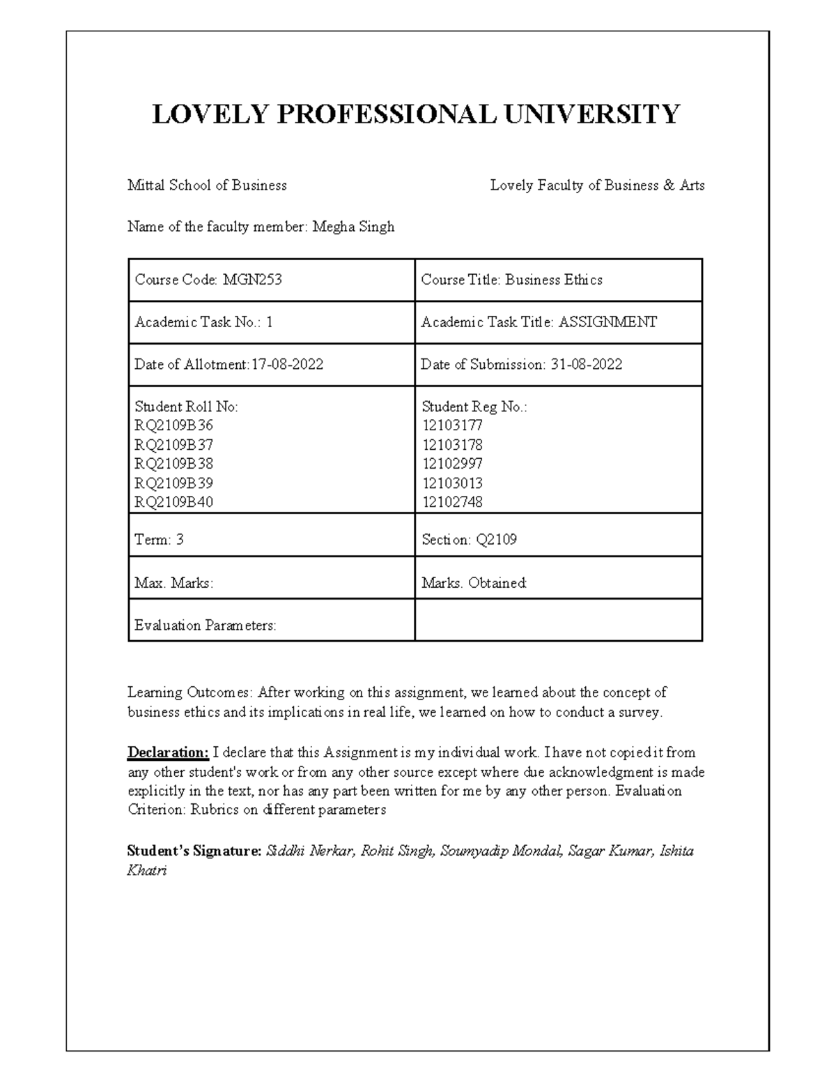 Business ethics - morality - LOVELY PROFESSIONAL UNIVERSITY Mittal ...