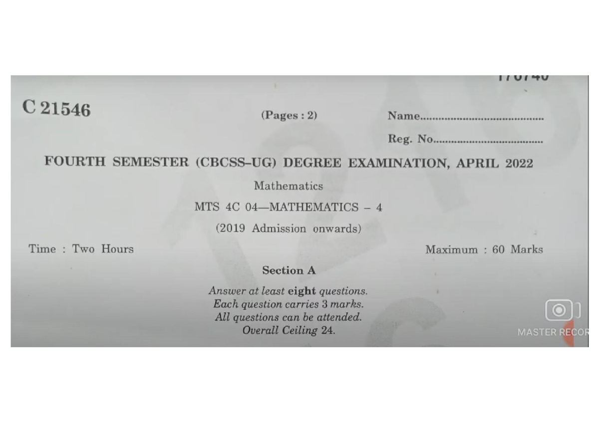 microprocreser0 - C 21546 (Pages : 2) Name Reg. No FOURTH SEMESTER DEGREE EXAMINATION, APRIL ...