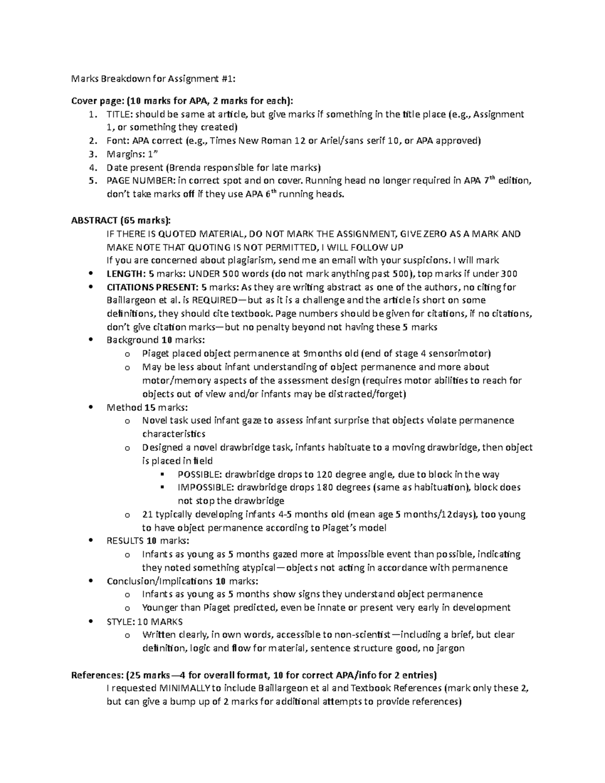 Marking scheme for Assignment #1 - Marks Breakdown for Assignment #1 ...