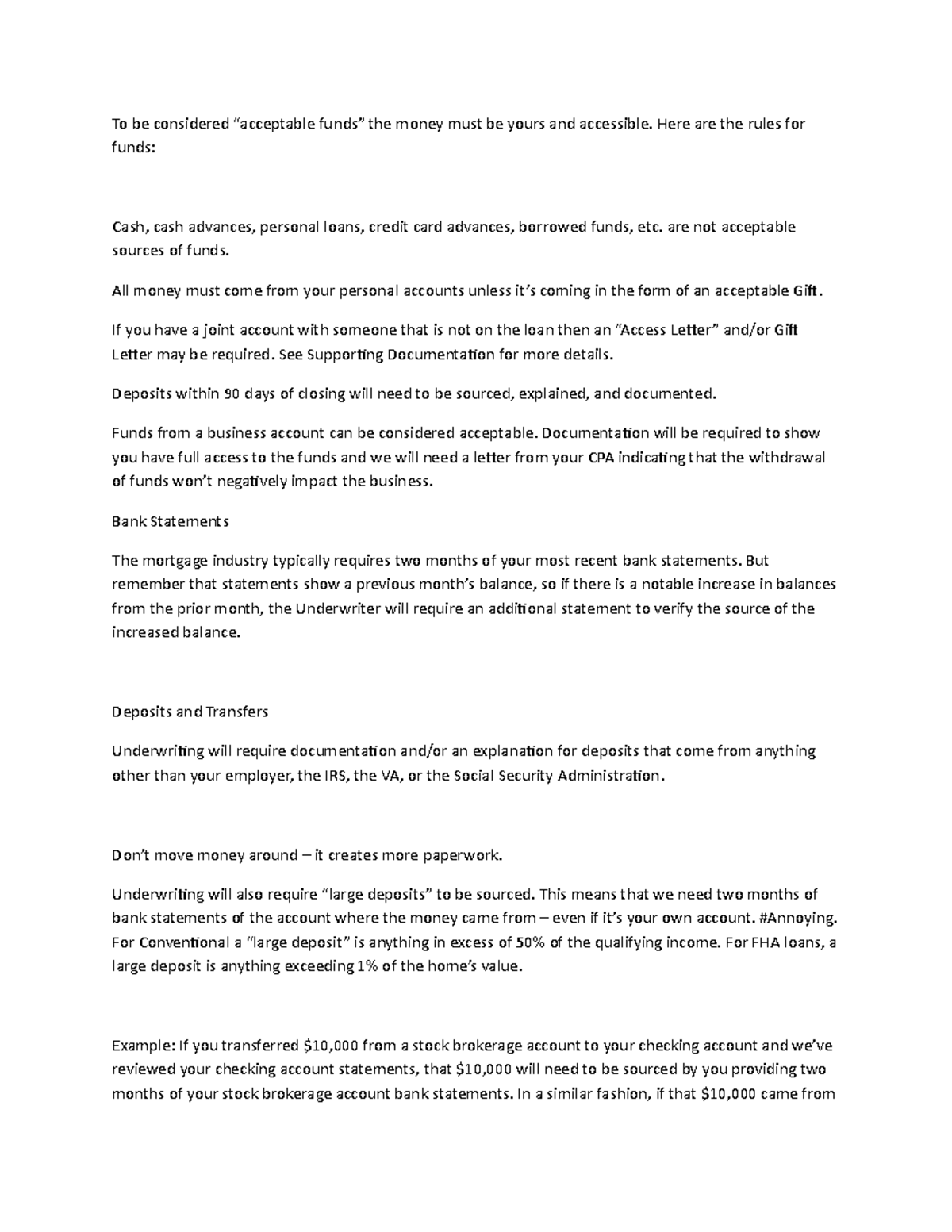 Acceptable funds - Assignments - To be considered “acceptable funds ...