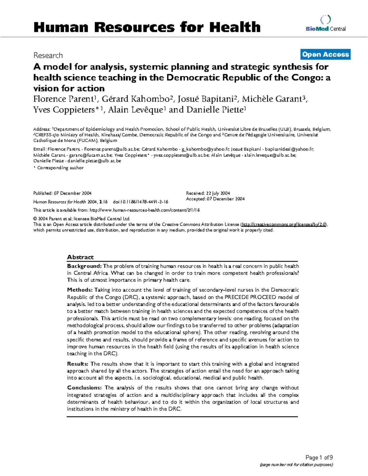 A model for analysis systemic planning a - BioMed Central Page 1 of 9 ...