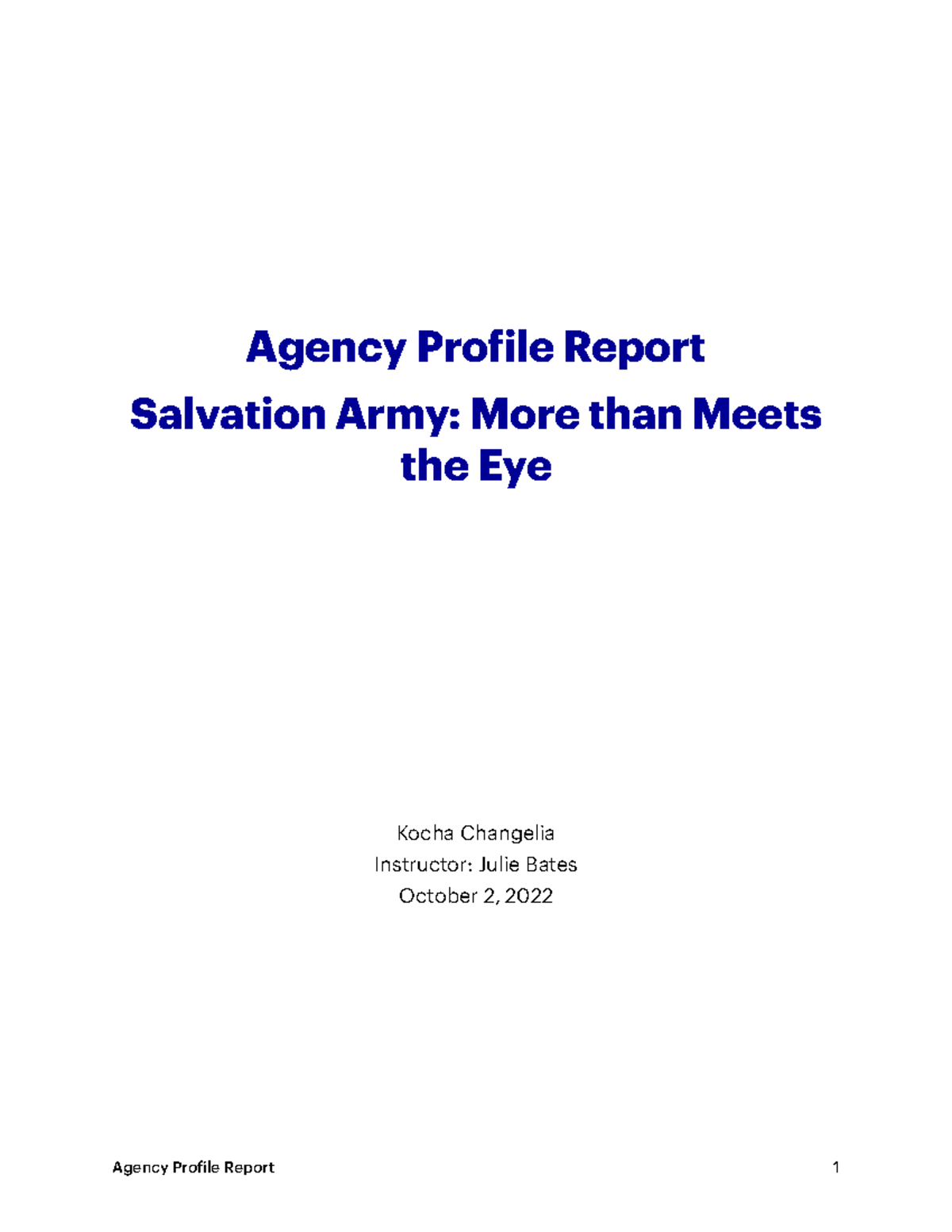 Agency Profile Report More than Meets the Eye- Salvation Army - Agency ...