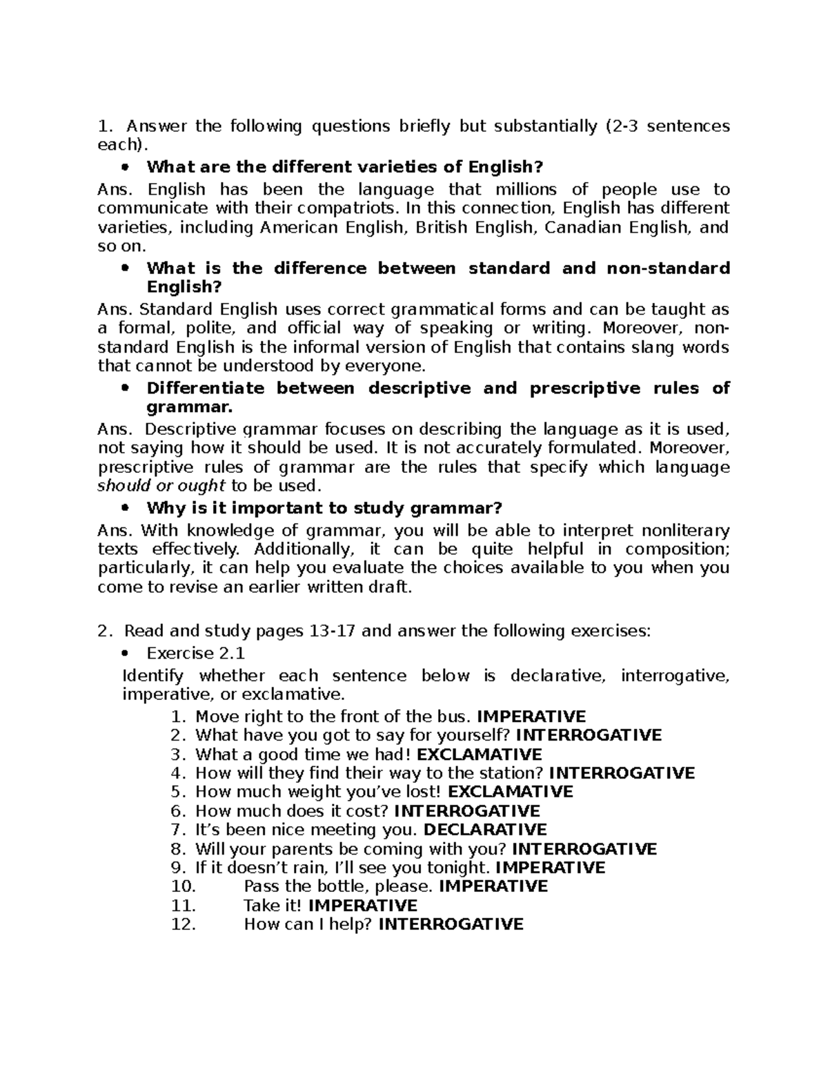 Assignment - n/a - Answer the following questions briefly but ...