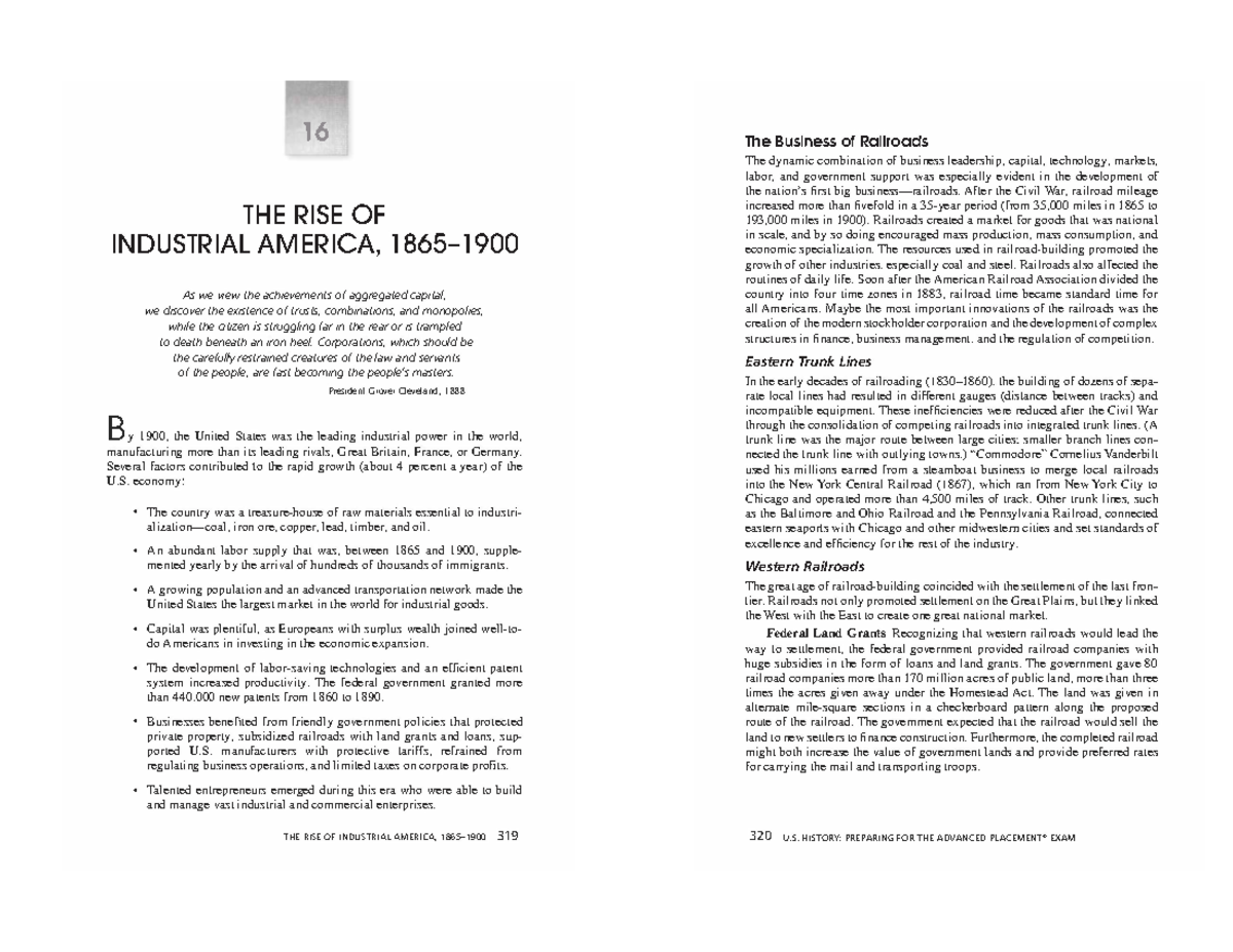 AMSCO APUSH 16 PDF - 16 The Business of Railroads The dynamic ...