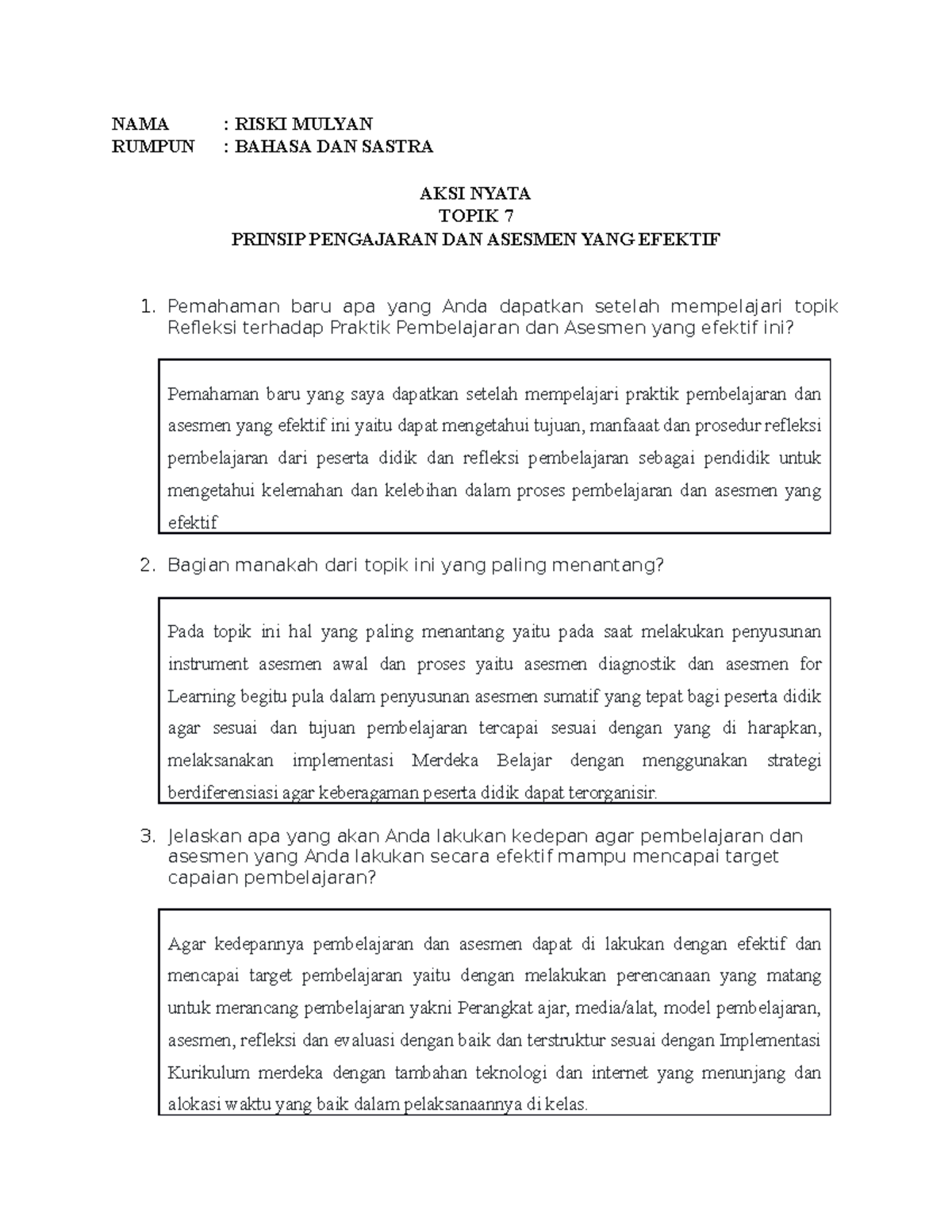 Topik 7 AKSI Nyata Asesmen Riski - NAMA : RISKI MULYAN RUMPUN : BAHASA ...
