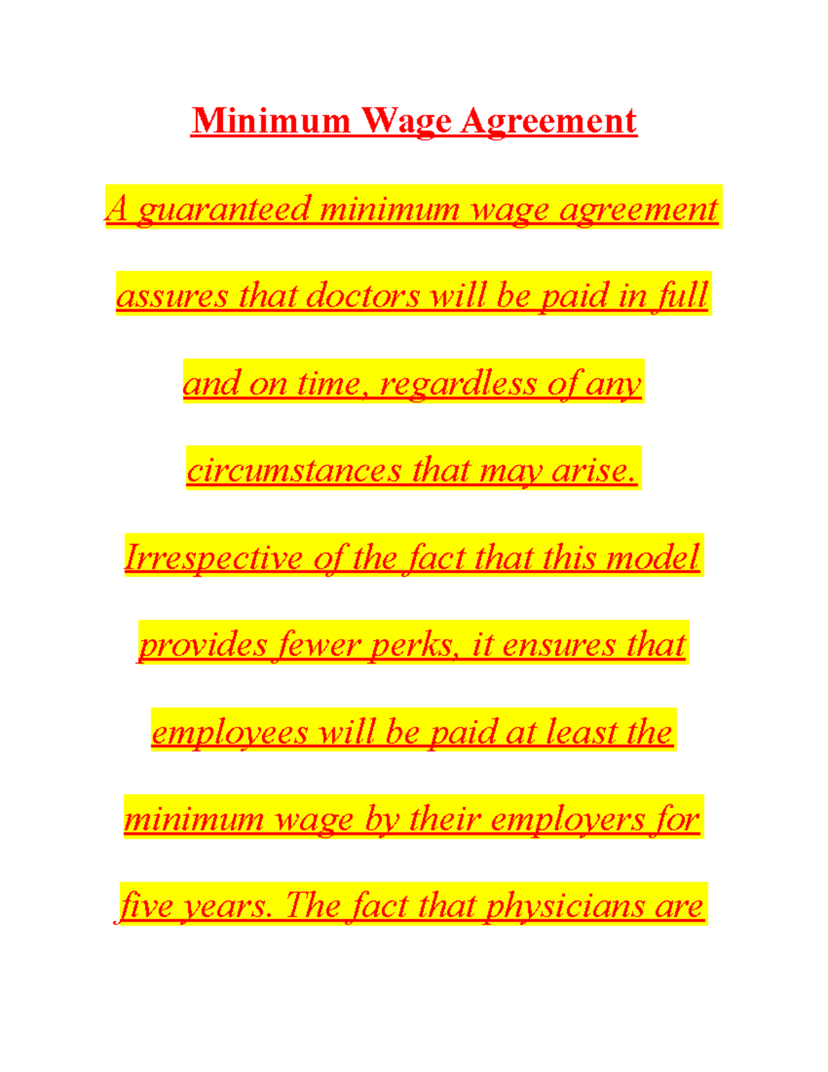 08 - These are lecture notes - Minimum Wage Agreement A guaranteed ...