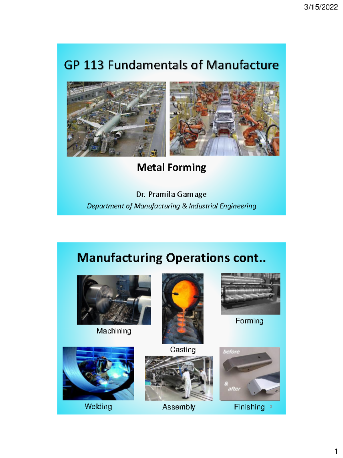 1GP 113 -Metal Foming - Day 1 - GP 113 Fundamentals of Manufacture ...