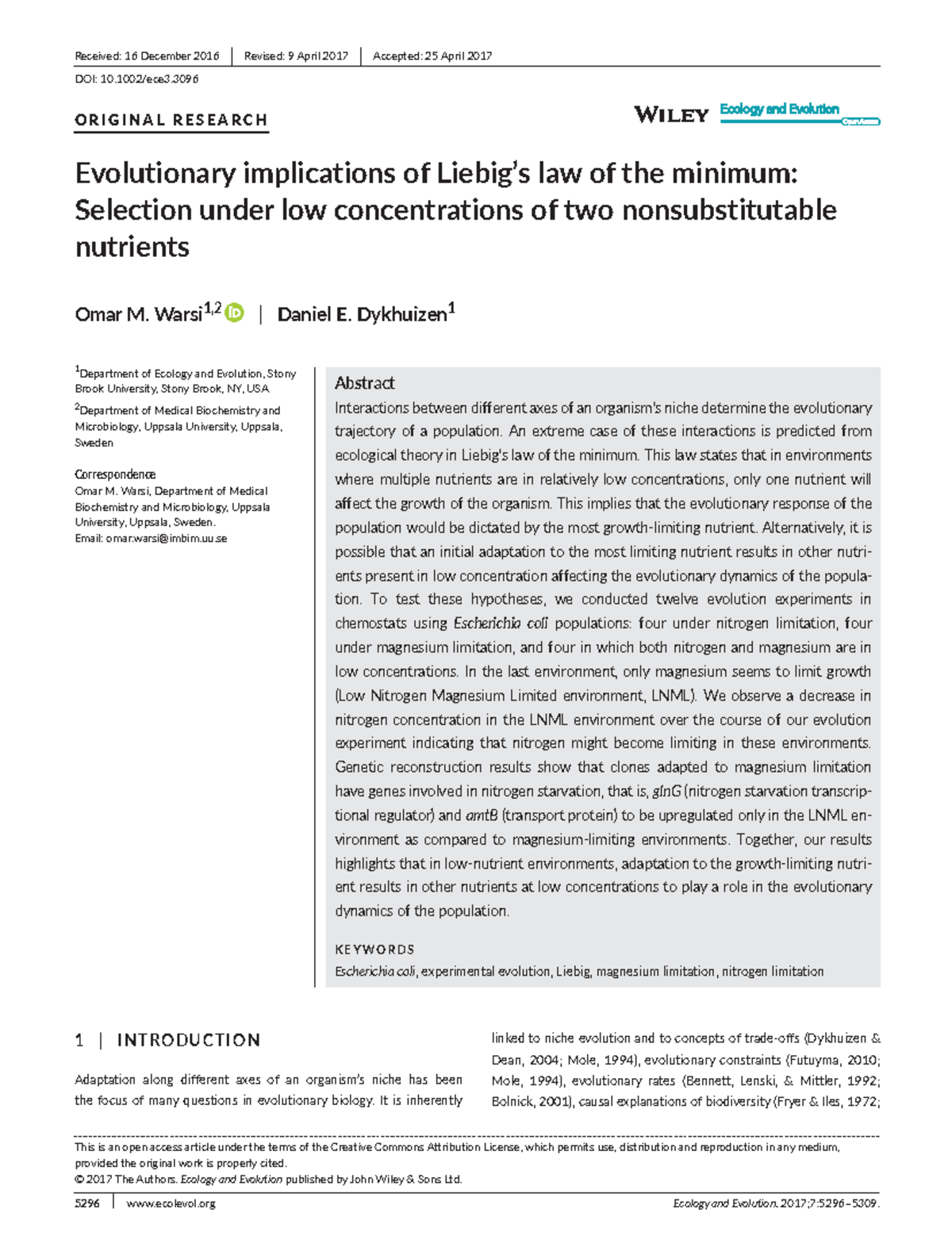Evolutionary implications of Liebig's law of the minimum - Selection ...