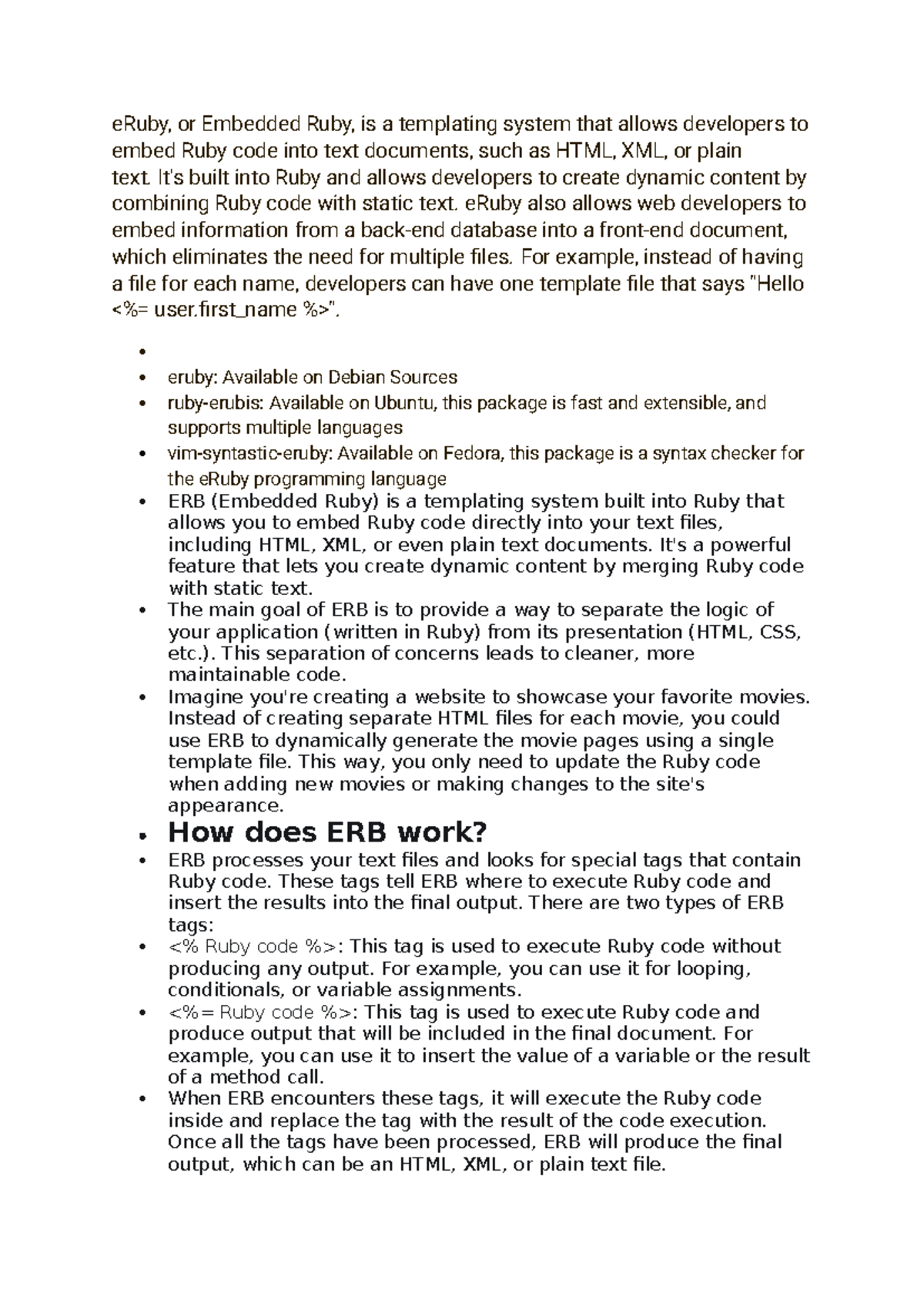 E Ruby - Summary Semester 3&4 - eRuby, or Embedded Ruby, is a ...