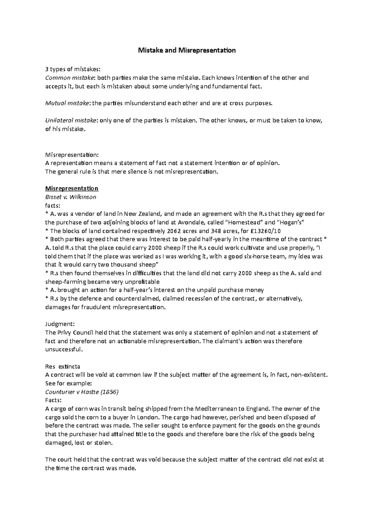 Law 106-Topic 4- Mistake and Misrepresentaton - Mistake and ...