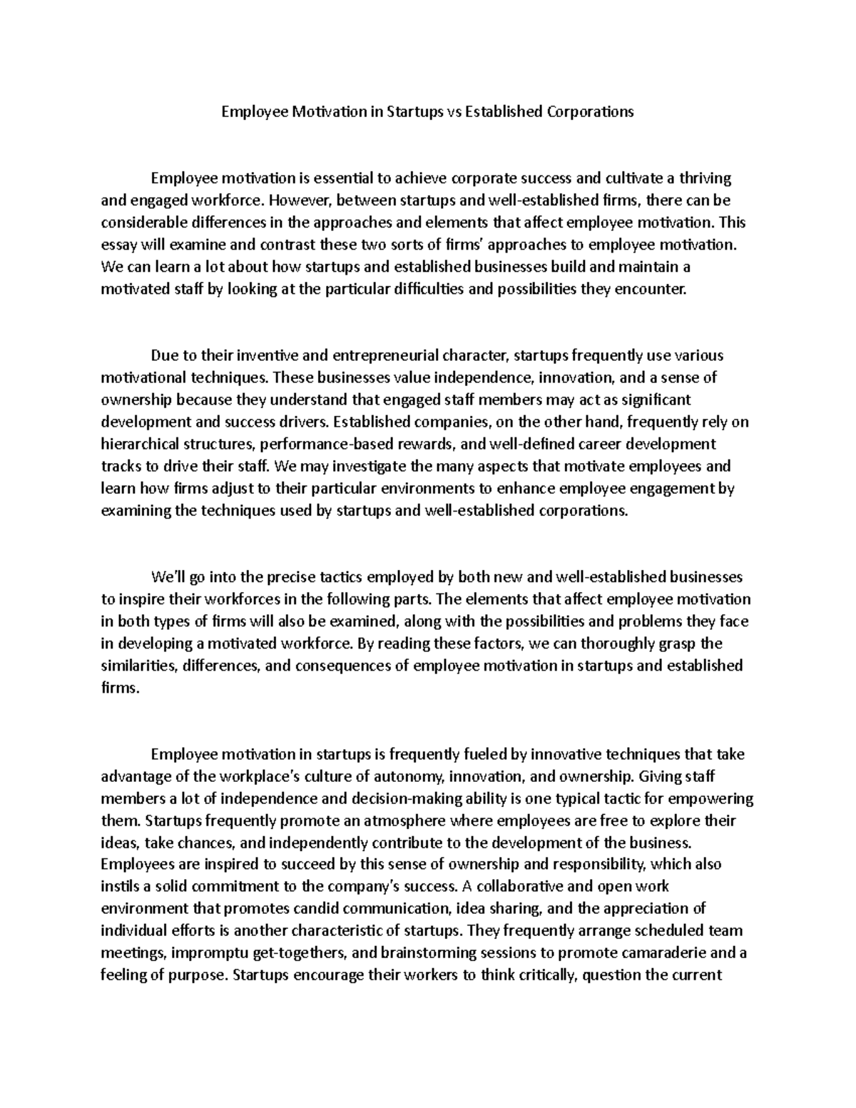 Employee Motivation in Startups vs. Established Corporations - However ...