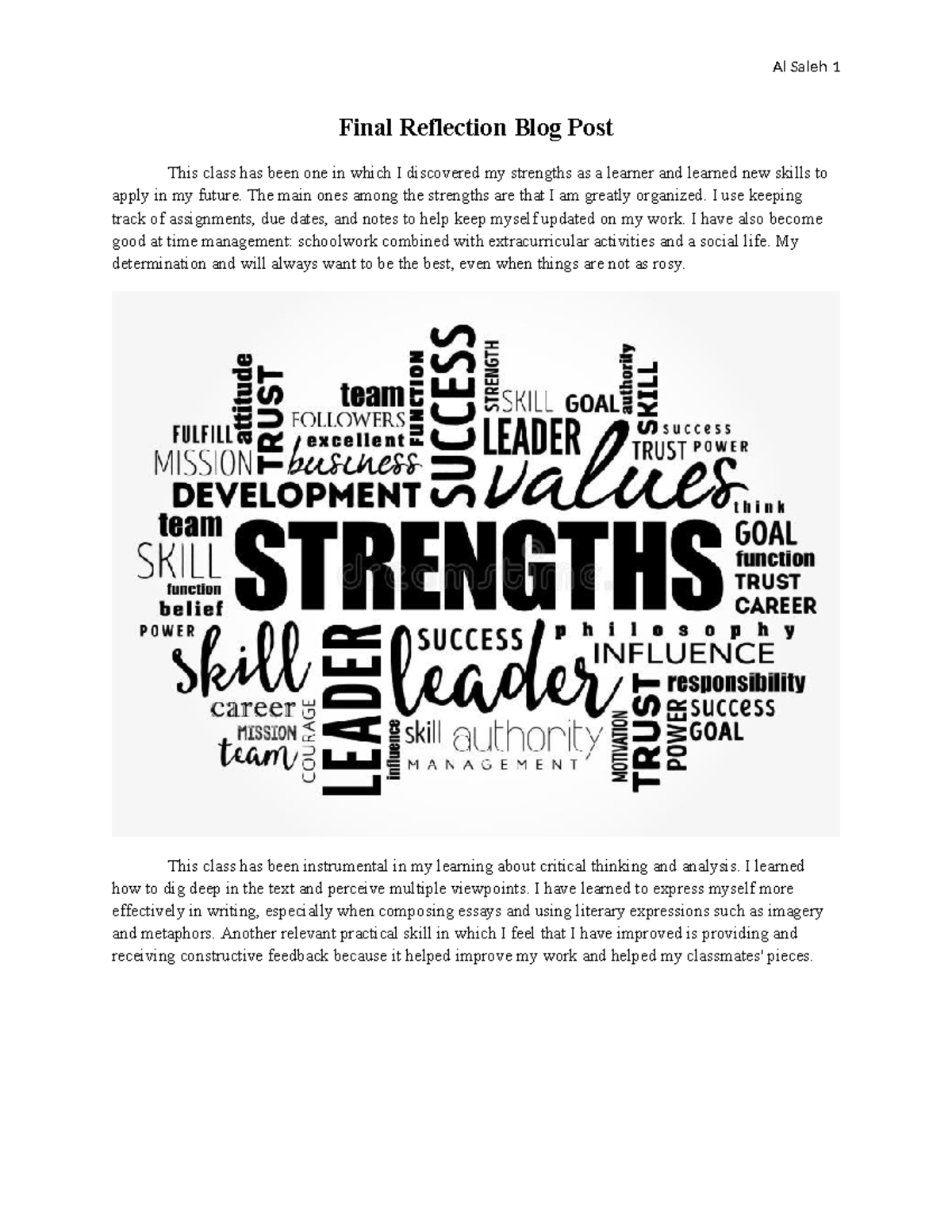 Final Reflection Blog Post - Al Saleh 1 Final Reflection Blog Post This ...