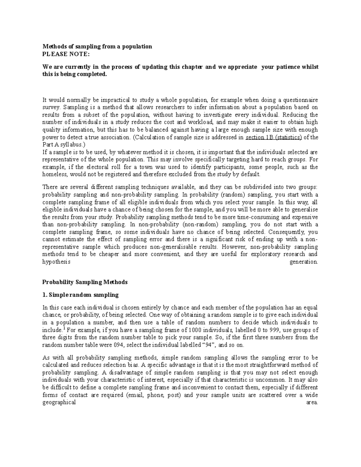 Methods of sampling from a population - It would normally be ...