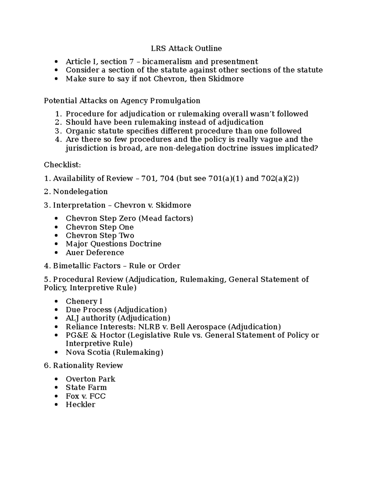 Exam Notes - LRS Attack Outline Article I, section 7 – bicameralism and ...