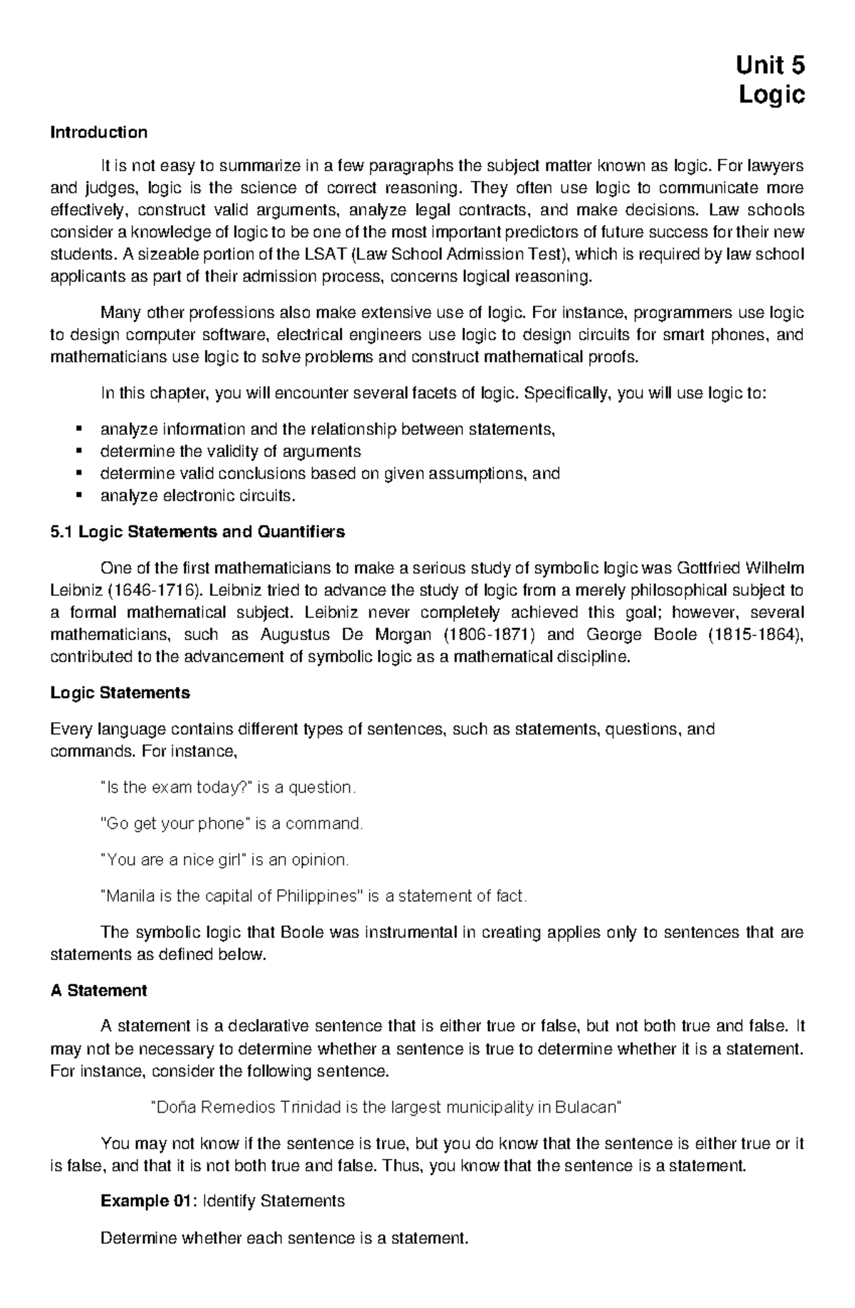 Unit-5-Logic - Nnnnnnnnnnnnnnn - Unit 5 Logic Introduction It is not ...