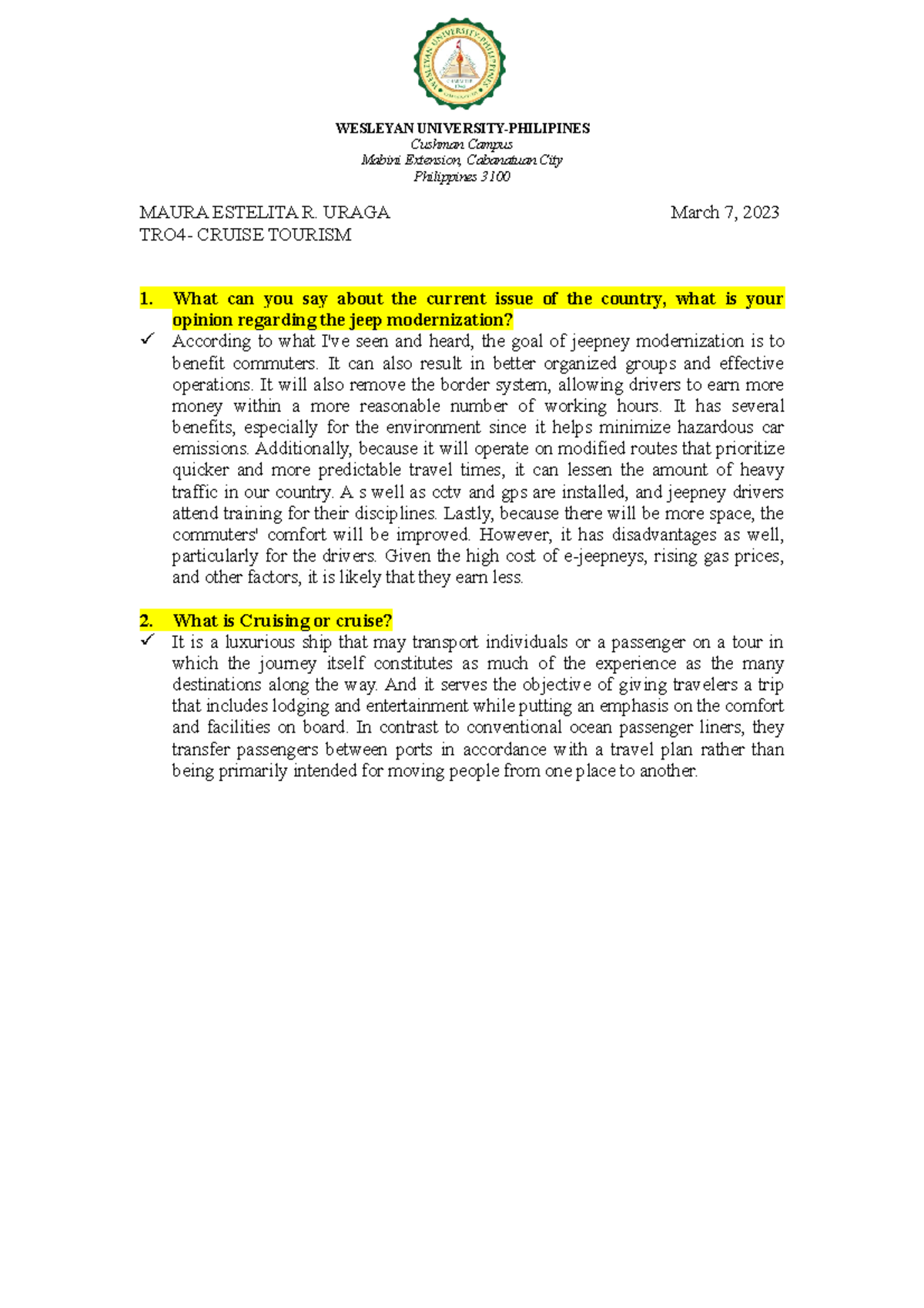 effect of jeepney modernization - WESLEYAN UNIVERSITY-PHILIPINES ...