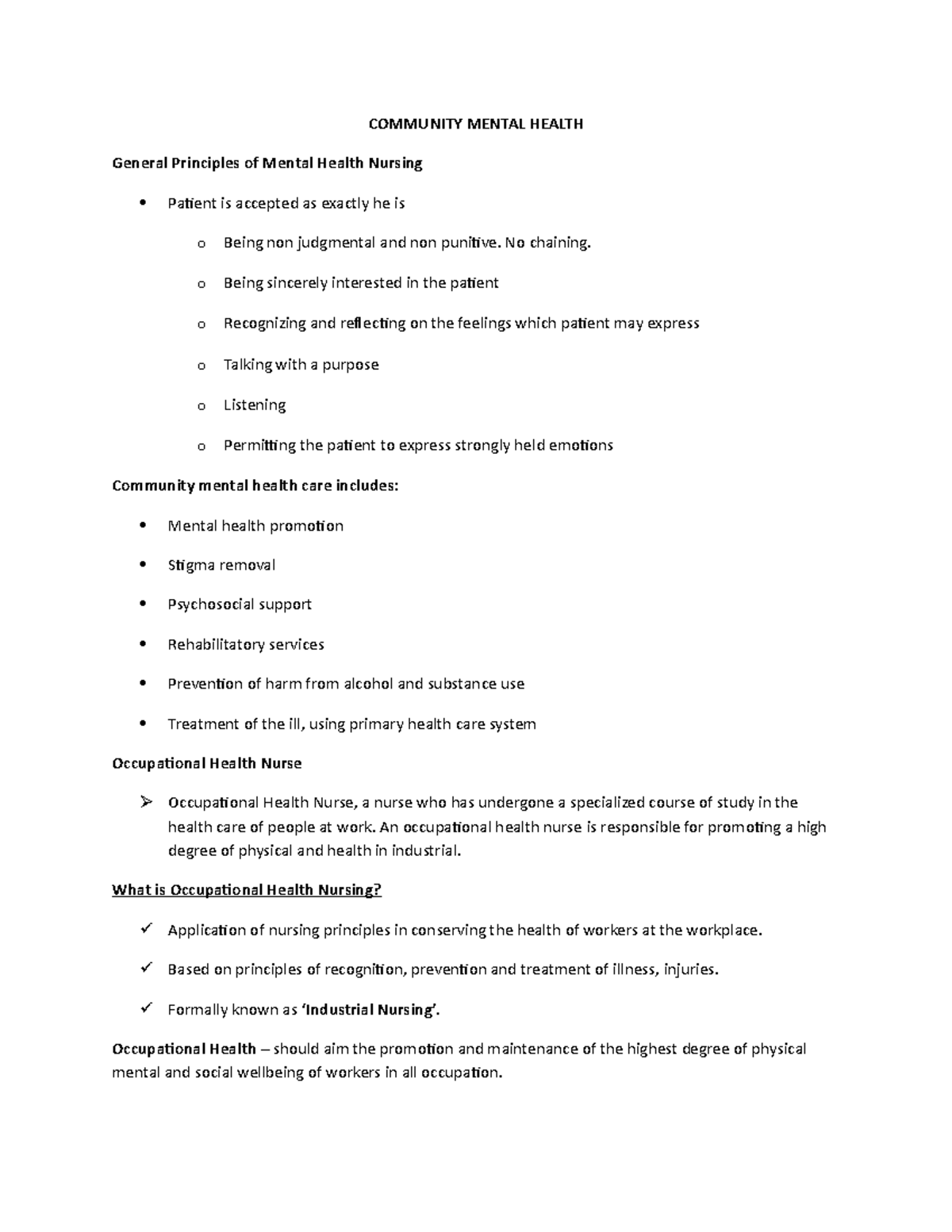 Community Mental Health - notes - COMMUNITY MENTAL HEALTH General ...