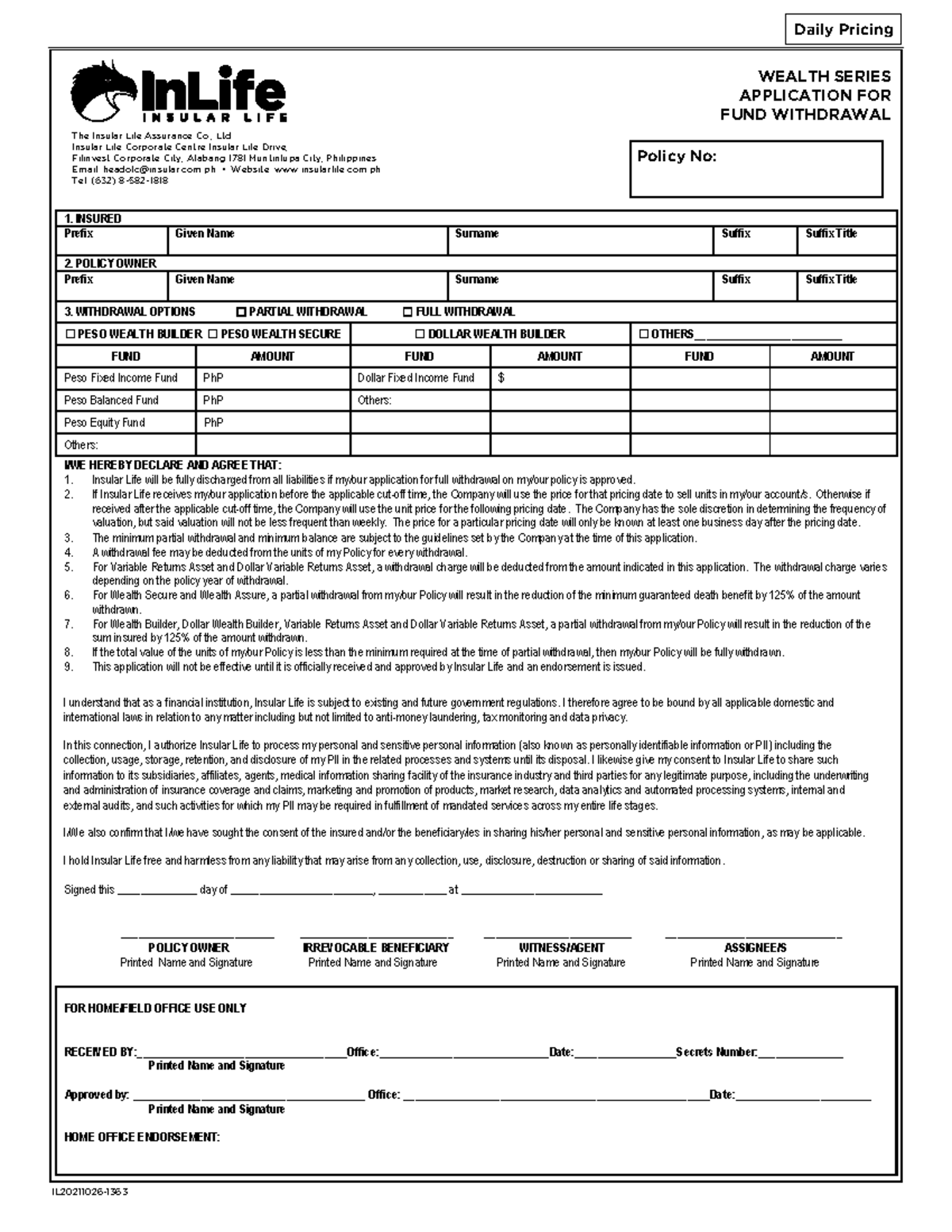 VUL Fund Withdrawal Application - - Studocu