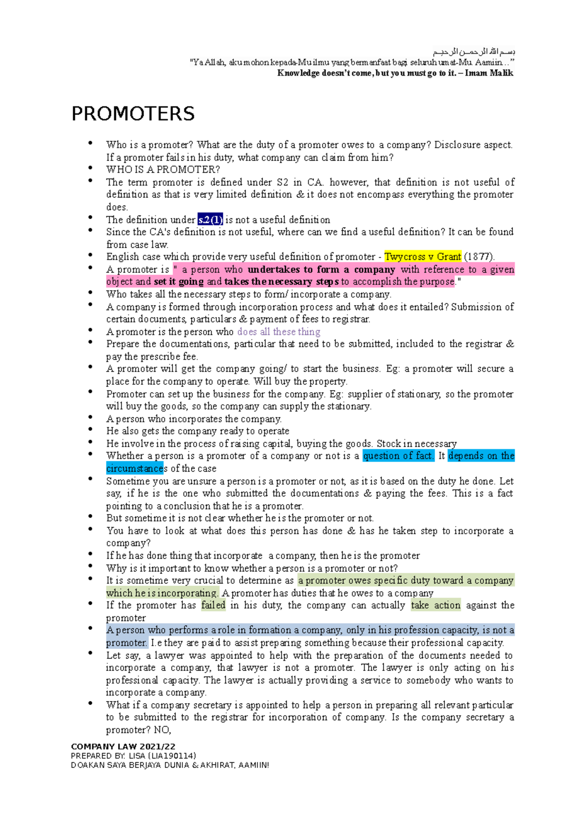 Promoters (Complete set) - "Ya Allah, aku mohon kepada-Mu ilmu yang ...