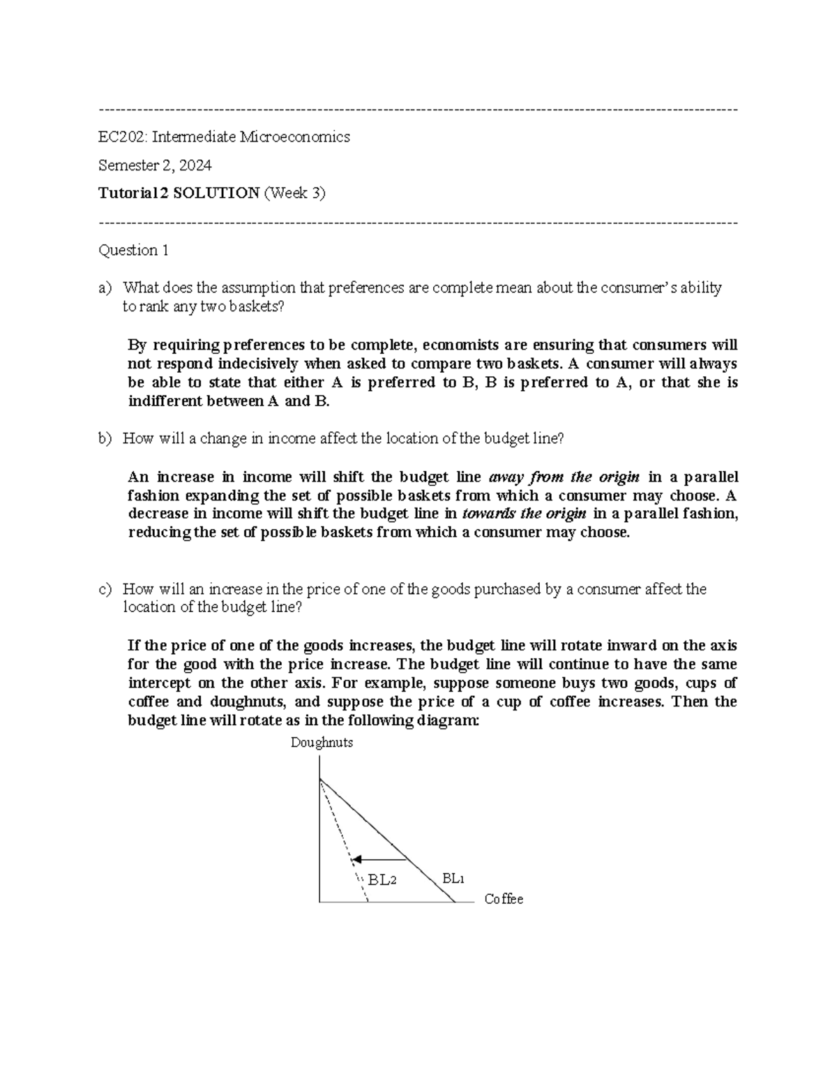 Tutorial 2 Solutions - EC202: Intermediate Microeconomics Semester 2 ...