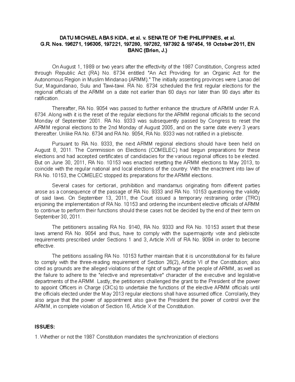 455577059 Datu Kida vs Senate docx - DATU MICHAEL ABAS KIDA, et al. v ...