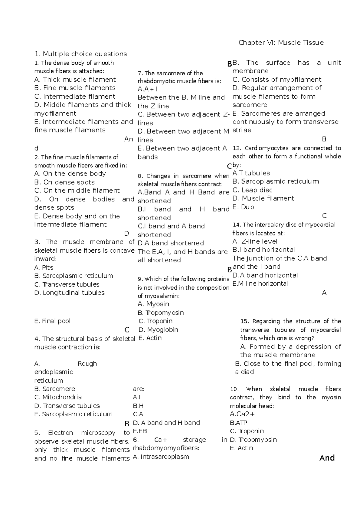 Chapter VI- Muscle Tissue BI232 - Chapter VI: Muscle Tissue 1. Multiple ...