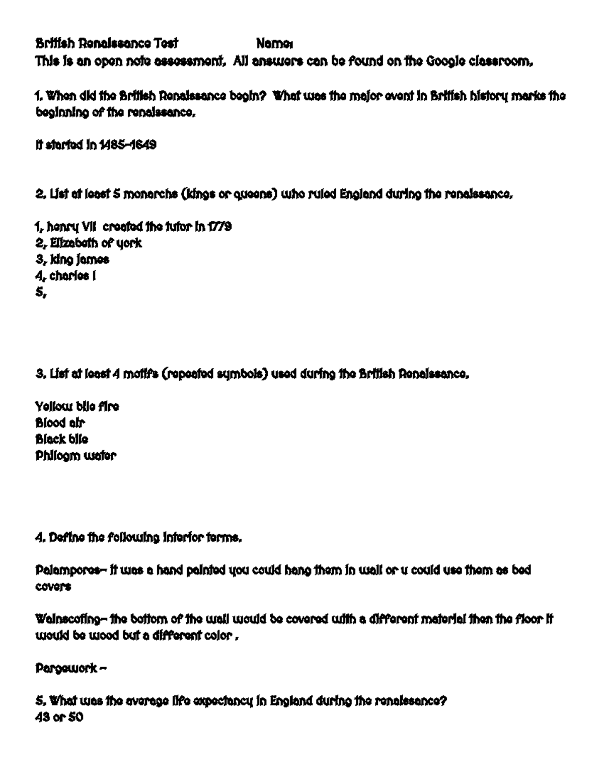 Copy of British Renaissance Test - Google Docs - British Renaissance ...