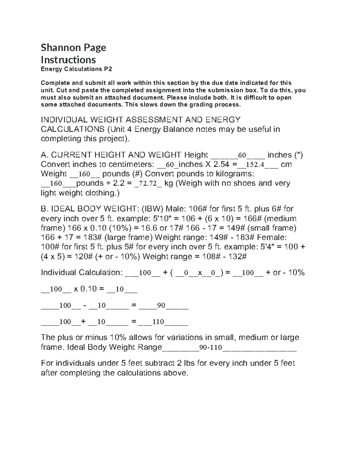 Energy Calculations P2 U2 - Shannon Page Instructions Energy ...