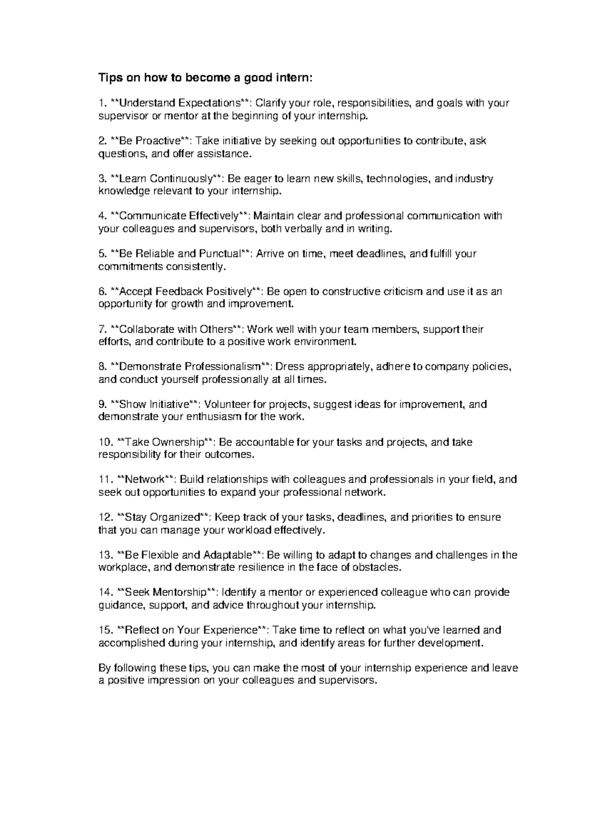 Tips on how to become a good intern - Tips on how to become a good ...