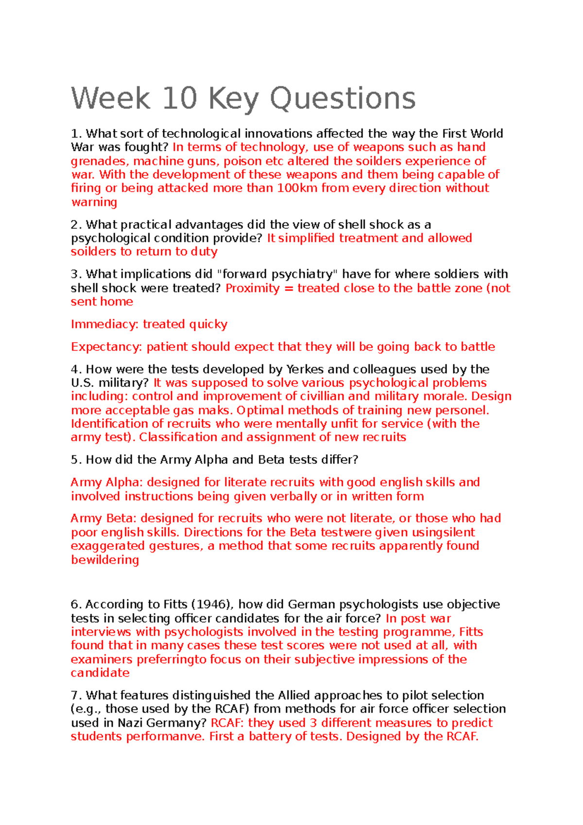 Week 10 Key Questions - Week 10 Key Questions What sort of ...