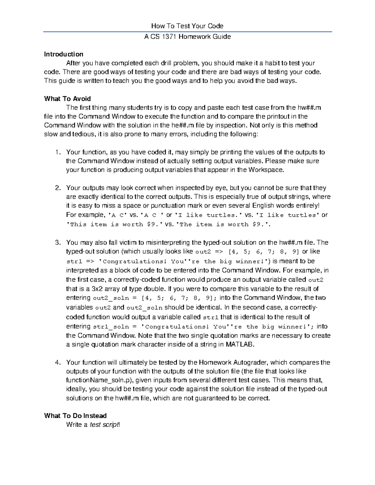 Testing Your Code - A CS 1371 Homework Guide Introduction After you ...