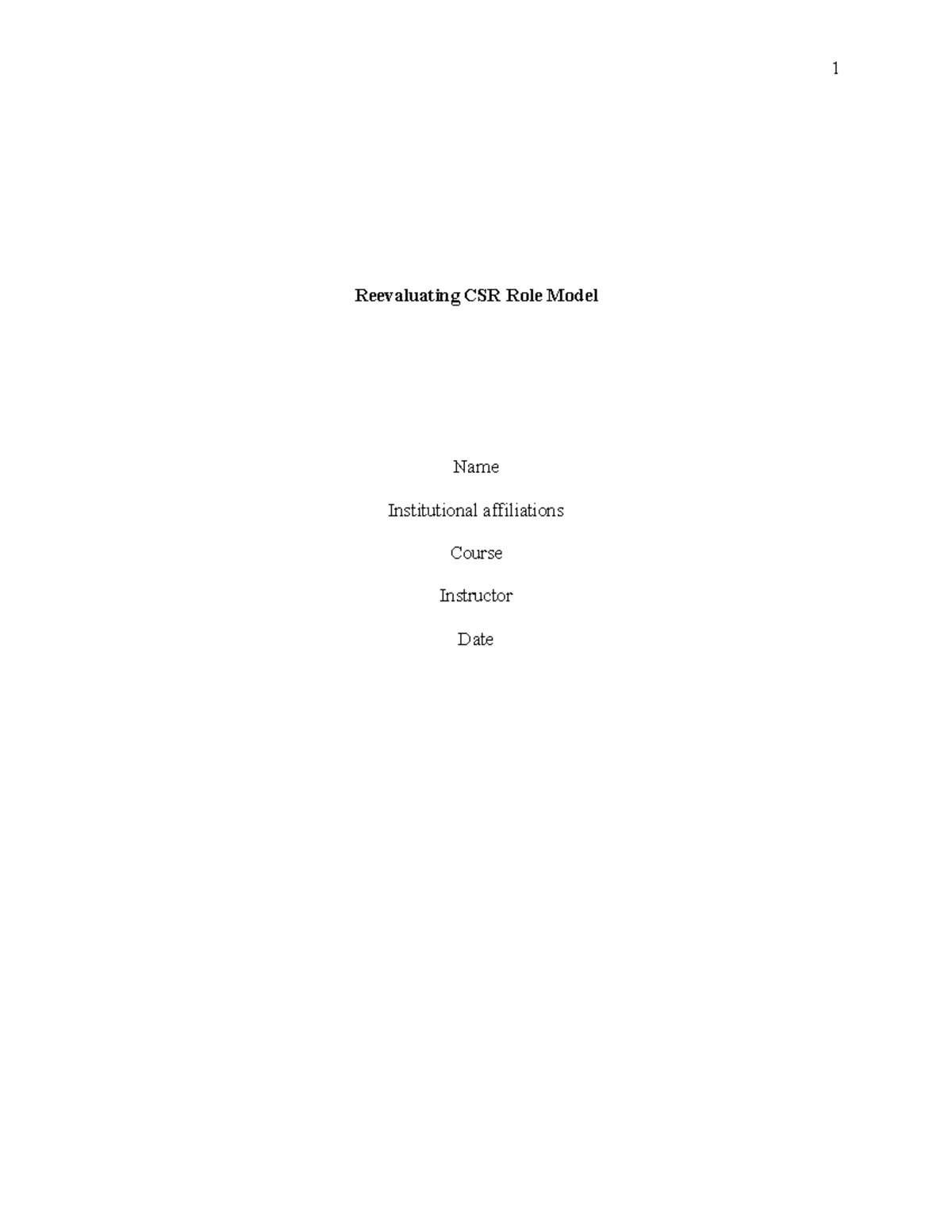 Order Reevaluating Csr Role Model Reevaluating Csr Role Model Name Institutional Affiliations