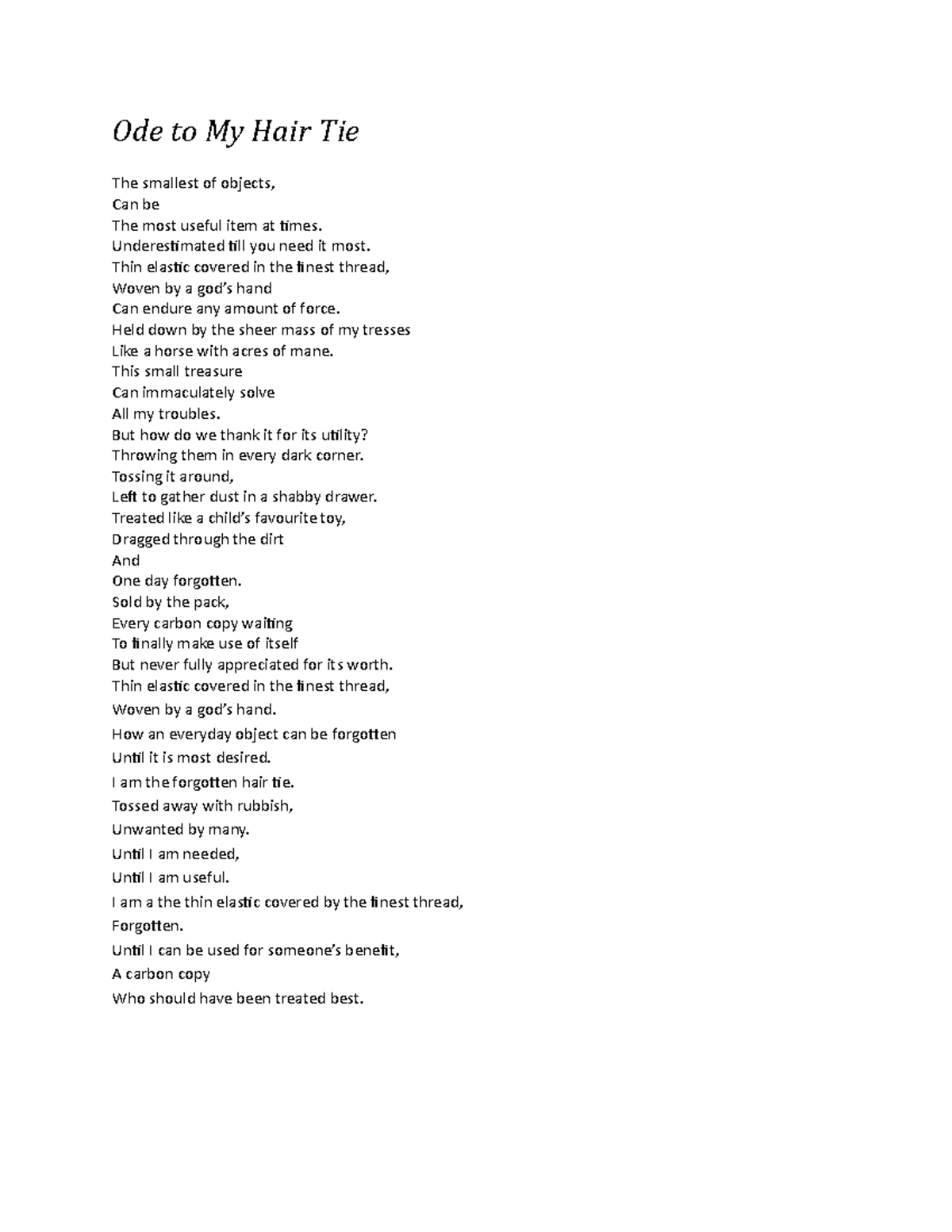 Ode to My Hair Tie By - n/a - Ode to My Hair Tie The smallest of ...